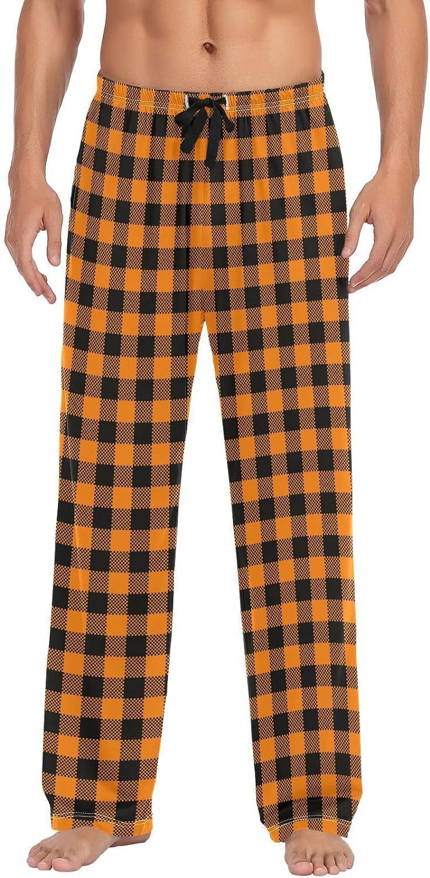 Top-kevin Orange Plaid Pajama Pants for Men Pajama Bottoms Sleep Lounge ...