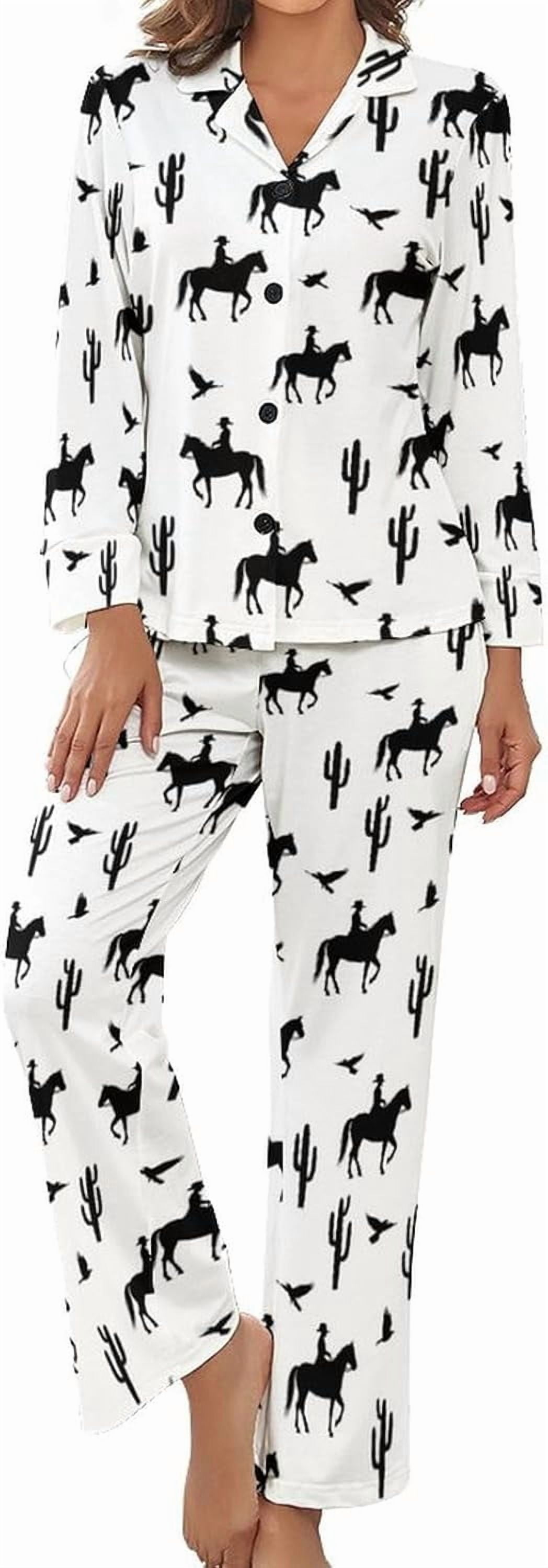 Top-kevin Pajama Sets for Womens Cowboy Riding Horse Cactus Loose ...