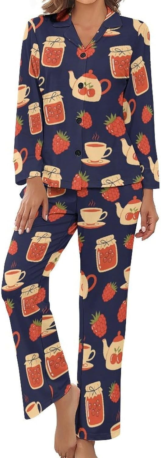 Top-kevin Pajama Sets for Womens Toast Glasses Sparkles Loose Button ...