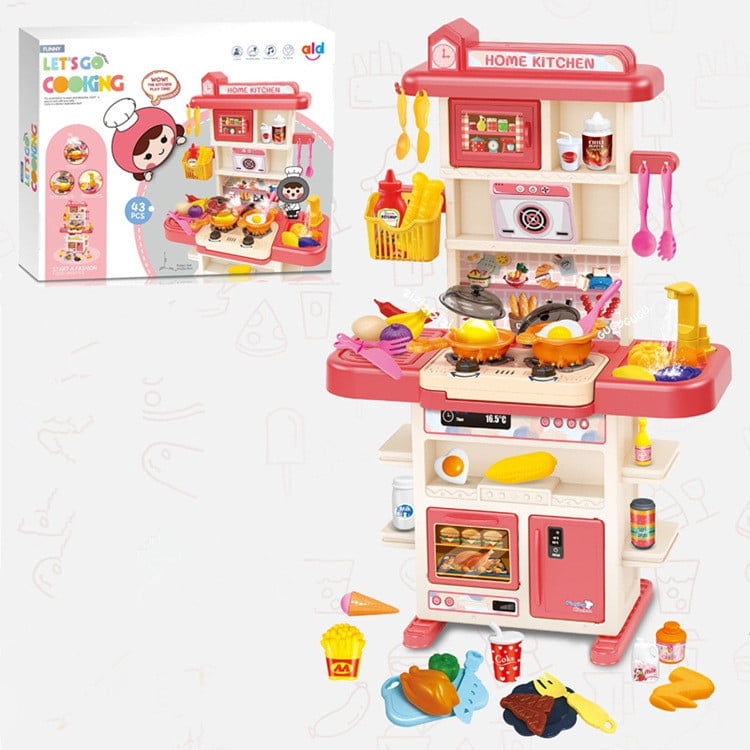 Top-kevin Pink Kitchen Play Set，Interactive Kids Kitchen Play Set with ...