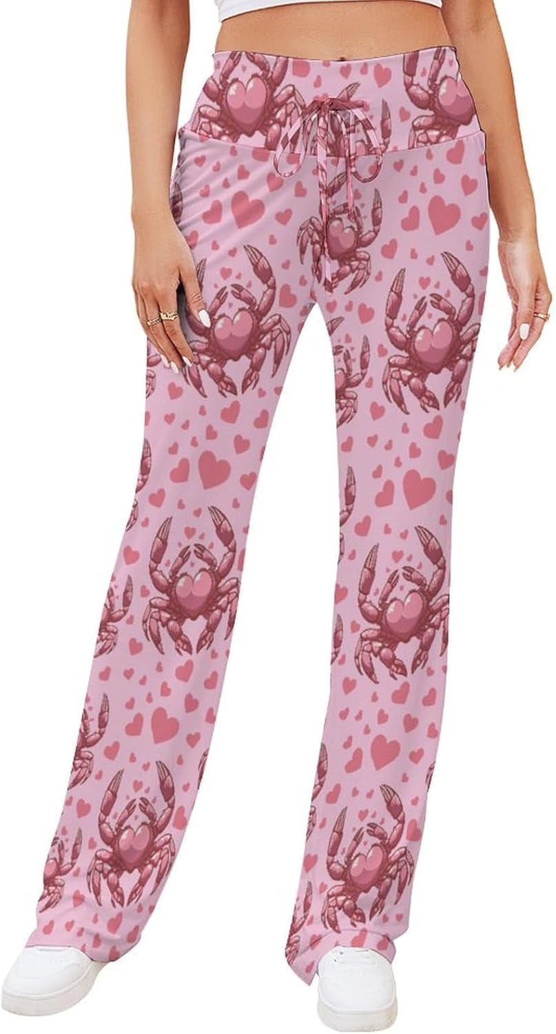 Top-kevin Pink Love Heart Crab Women's Straight Lace Up Yoga Pants ...