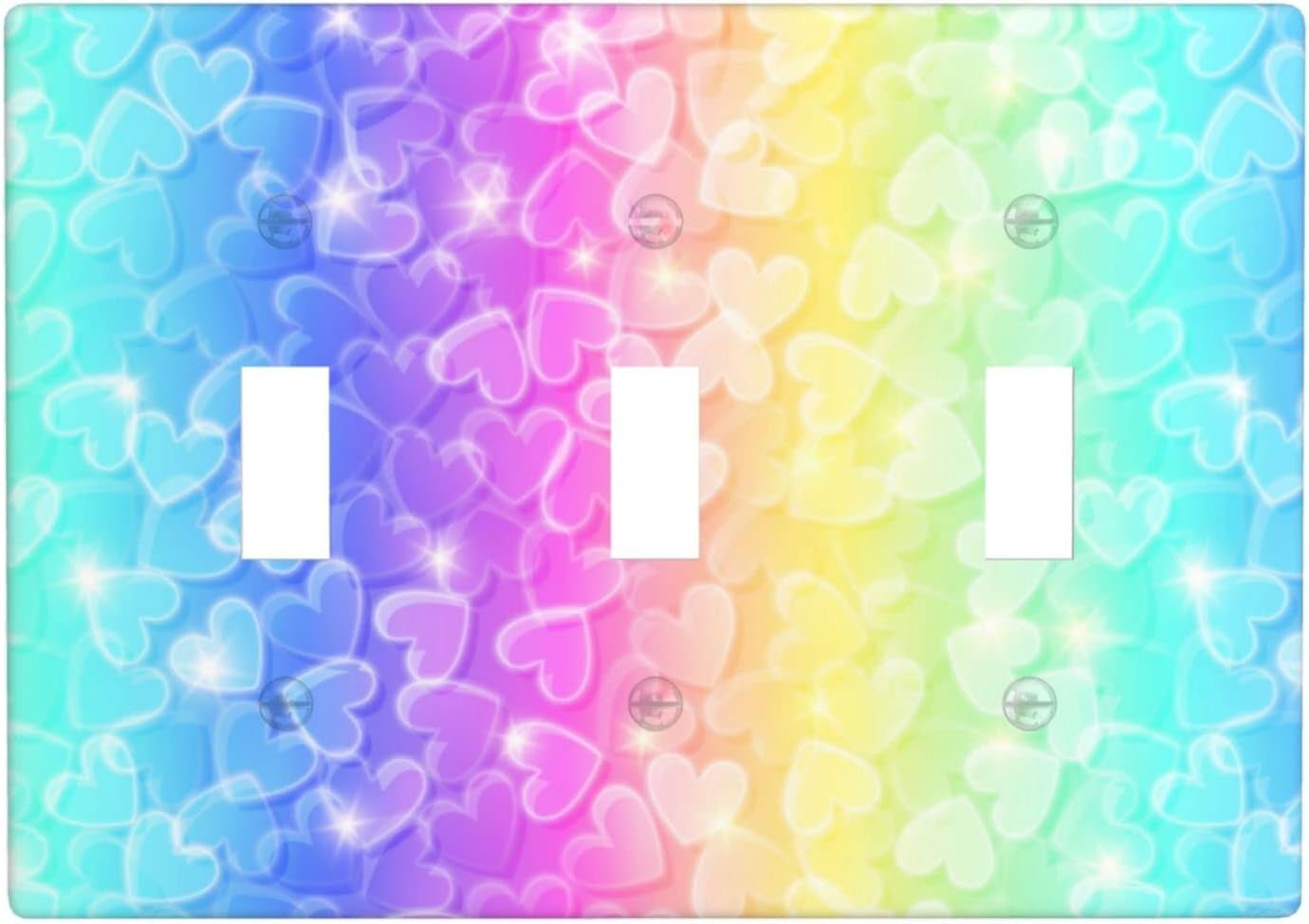 Top-kevin Rainbow Heart Shiny 3 Gang Toggle Light Switch Covers Decora ...