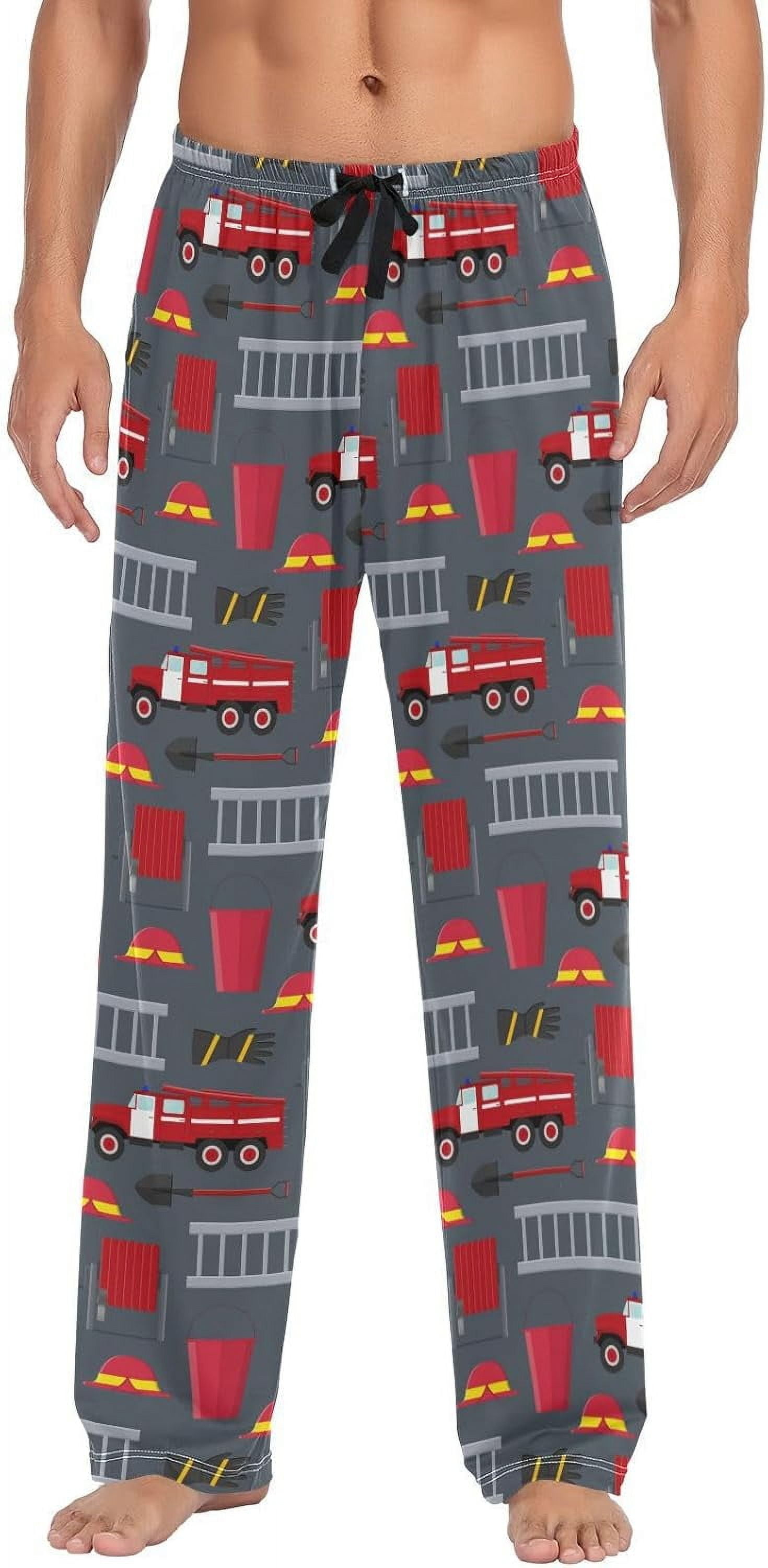 Top-kevin Red Firefighter Fire Trucks Pajama Pants Fire Hydrant Hat Men ...