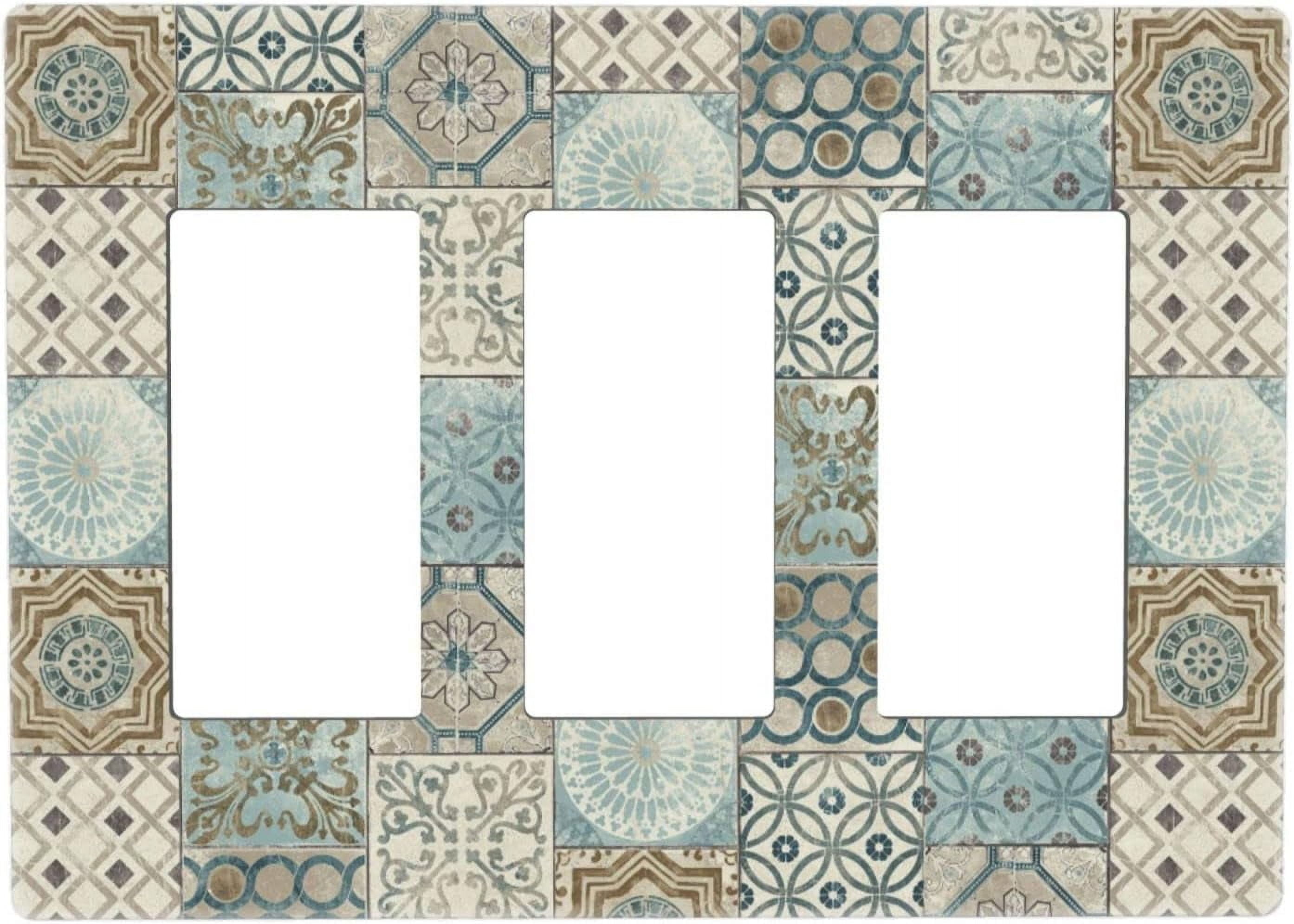 Top-kevin Rustic Old Mexico Tiles 3 Gang Rocker/Decora Screwless Light ...