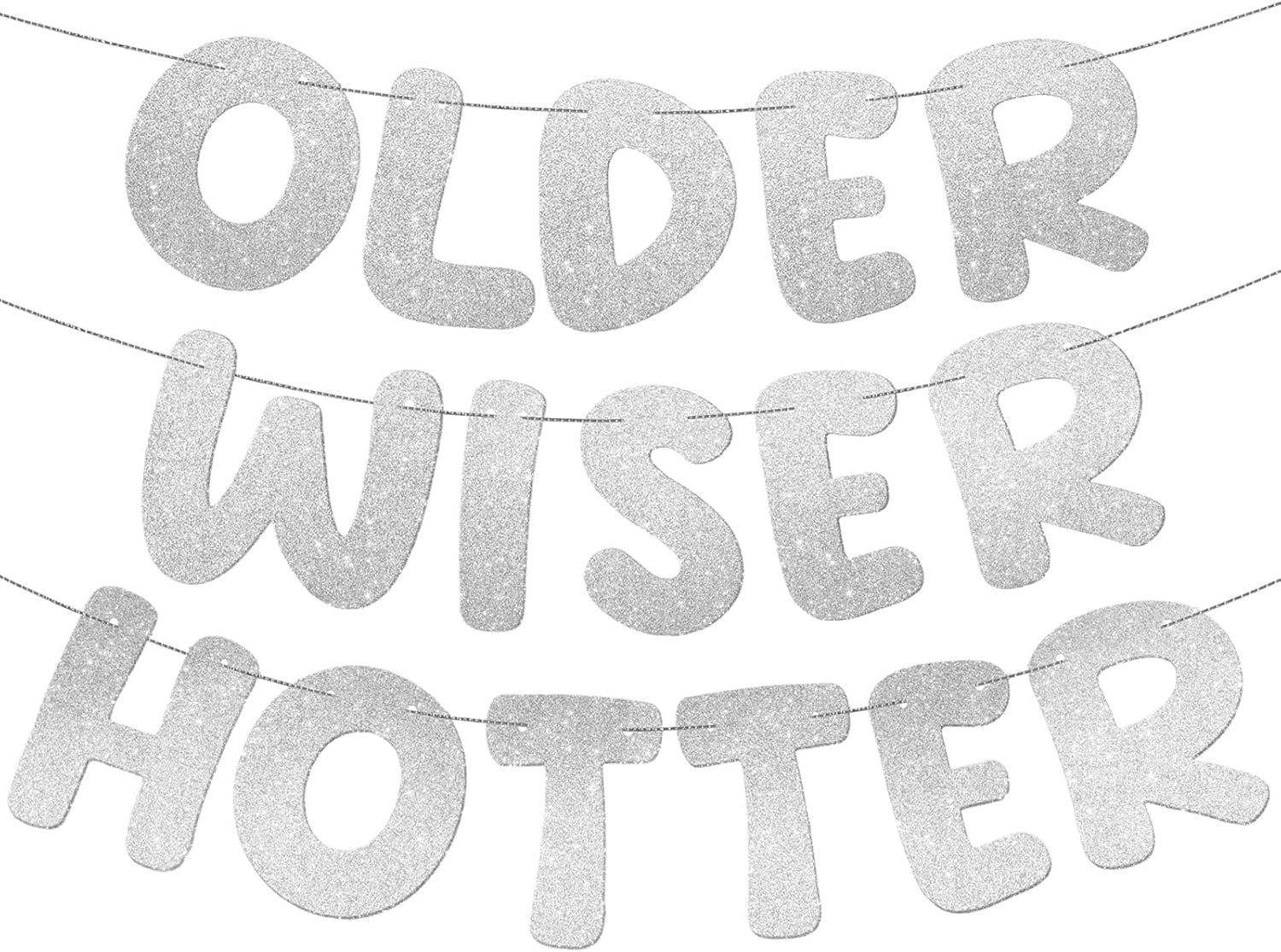 Top-kevin Set of 3 Pre Strung Older Wiser Hotter Glitter Banner Funny ...