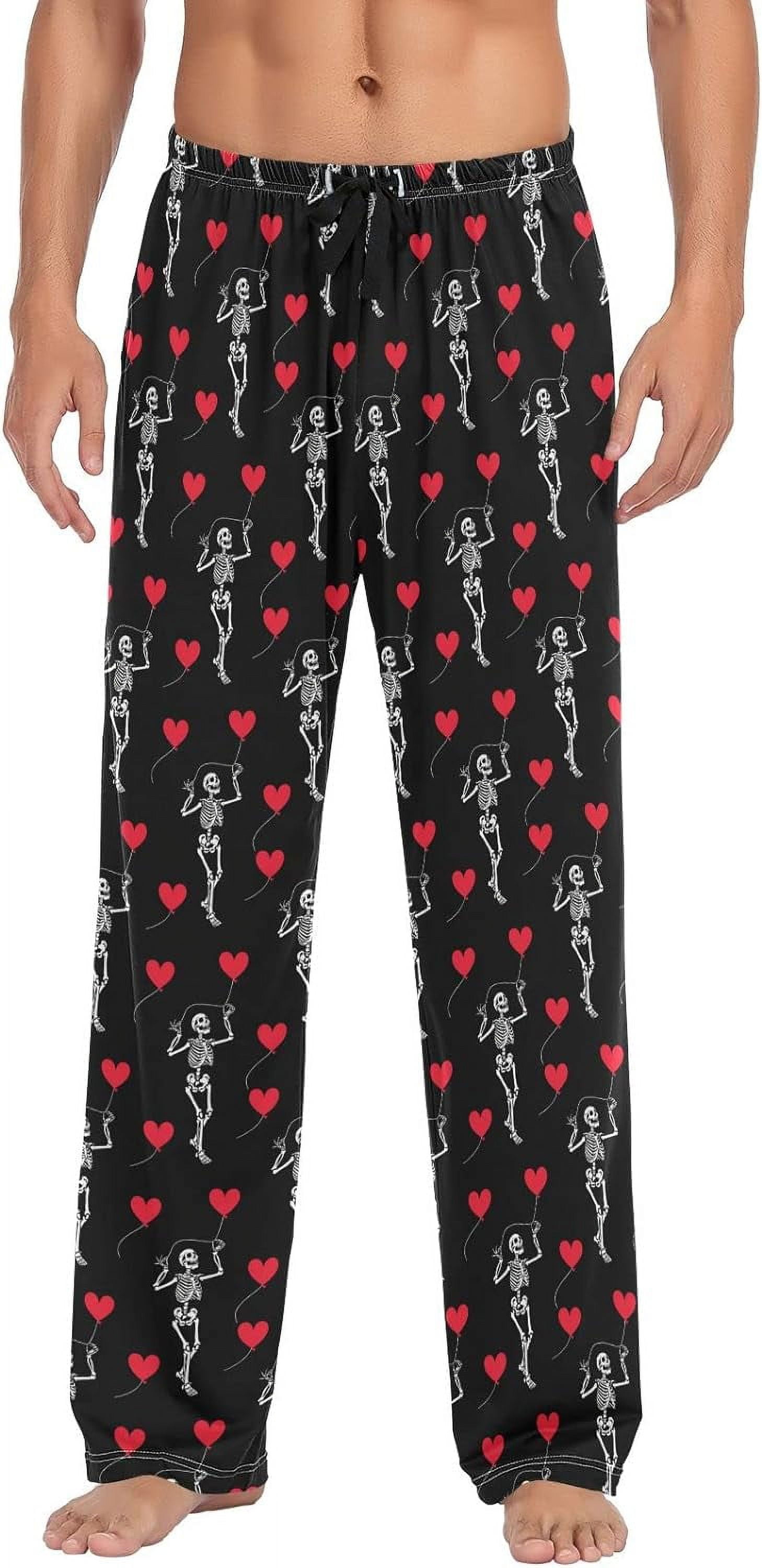 Top-kevin Skeleton Red Heart Balloon Men's Pajama Pants Pjs Bottoms ...