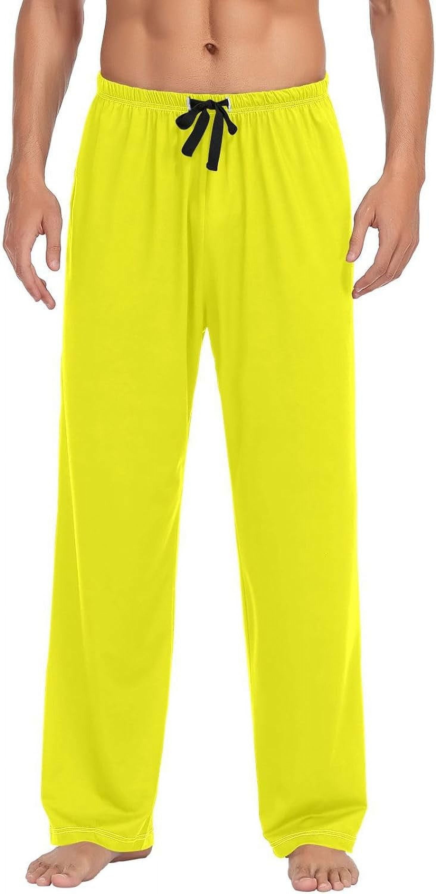 Top-kevin Solid Bright Yellow Pajama Pants for Men Pajama Bottoms Sleep ...