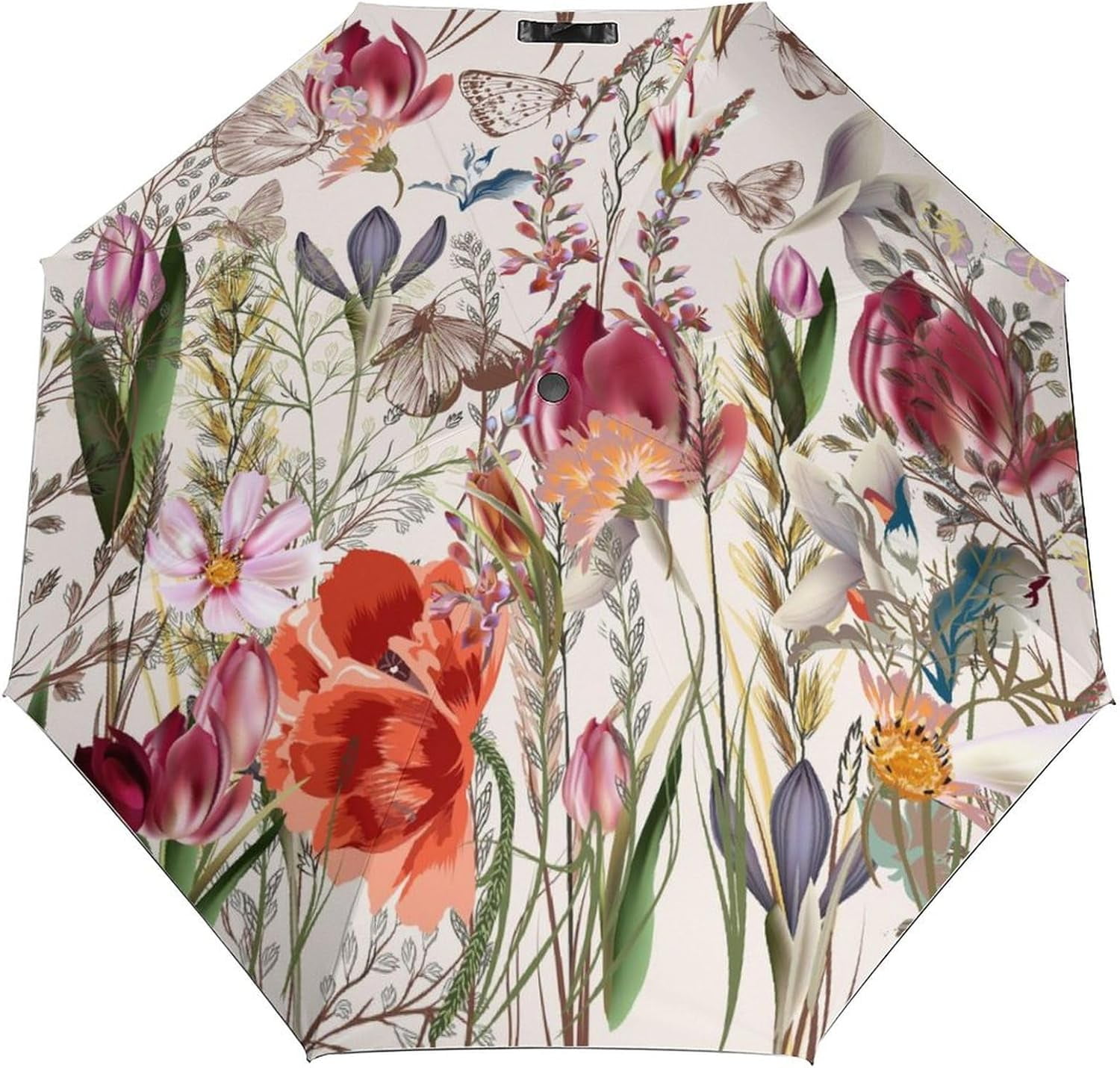 Top-kevin Spring Flower Plant Auto Umbrella 3 Folds Windproof UV Rain ...