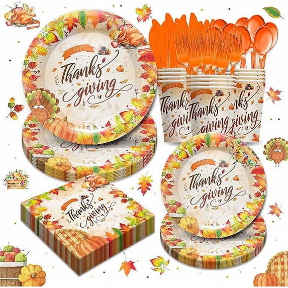 Top-kevin Thanksgiving Party supplies Paper Plates Napkins Forks, Happy ...