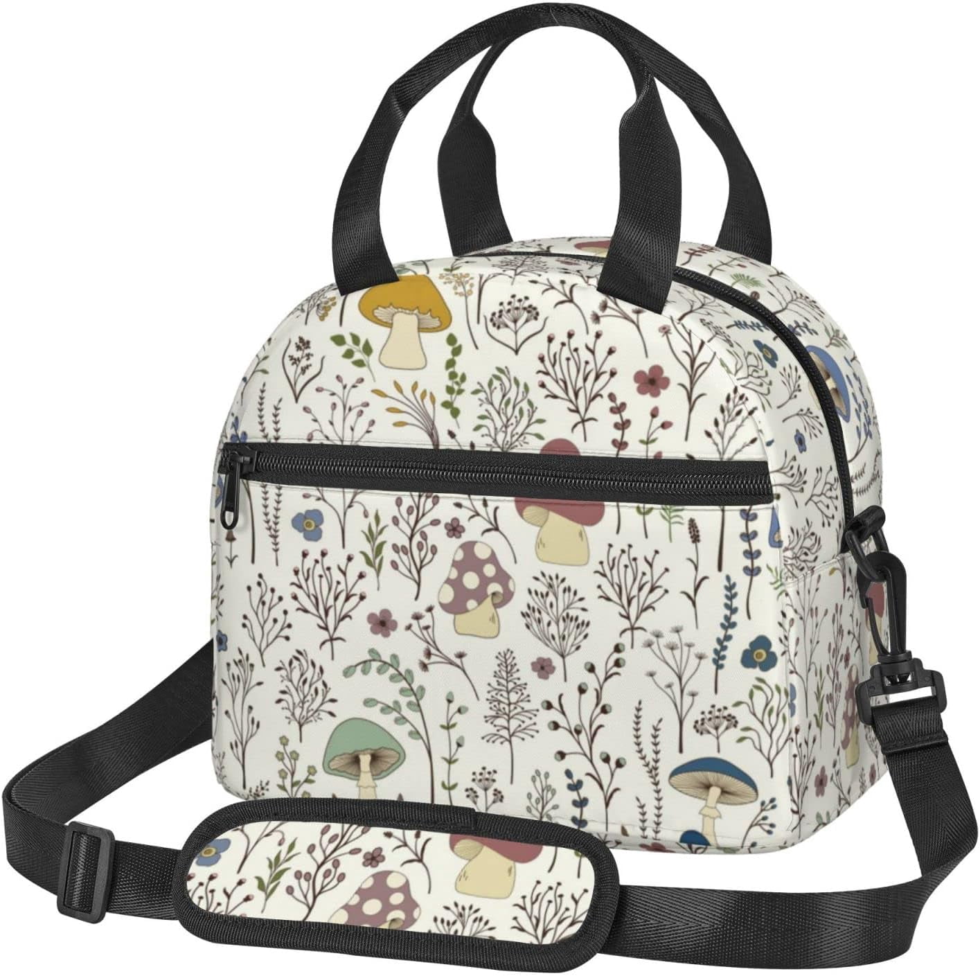 Top-kevin Vintage Mushroom Print Lunch Bag Tote Bag with Shoulder Strap ...