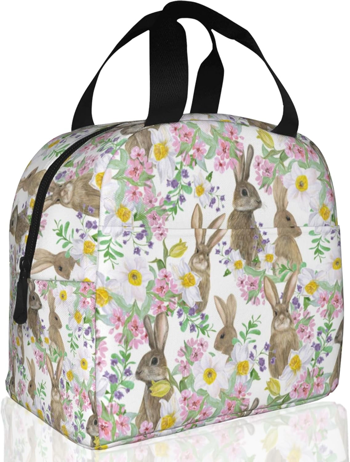 Top-kevin Watercolor Flowers and Bunny Lunch Bag for Women Men ...