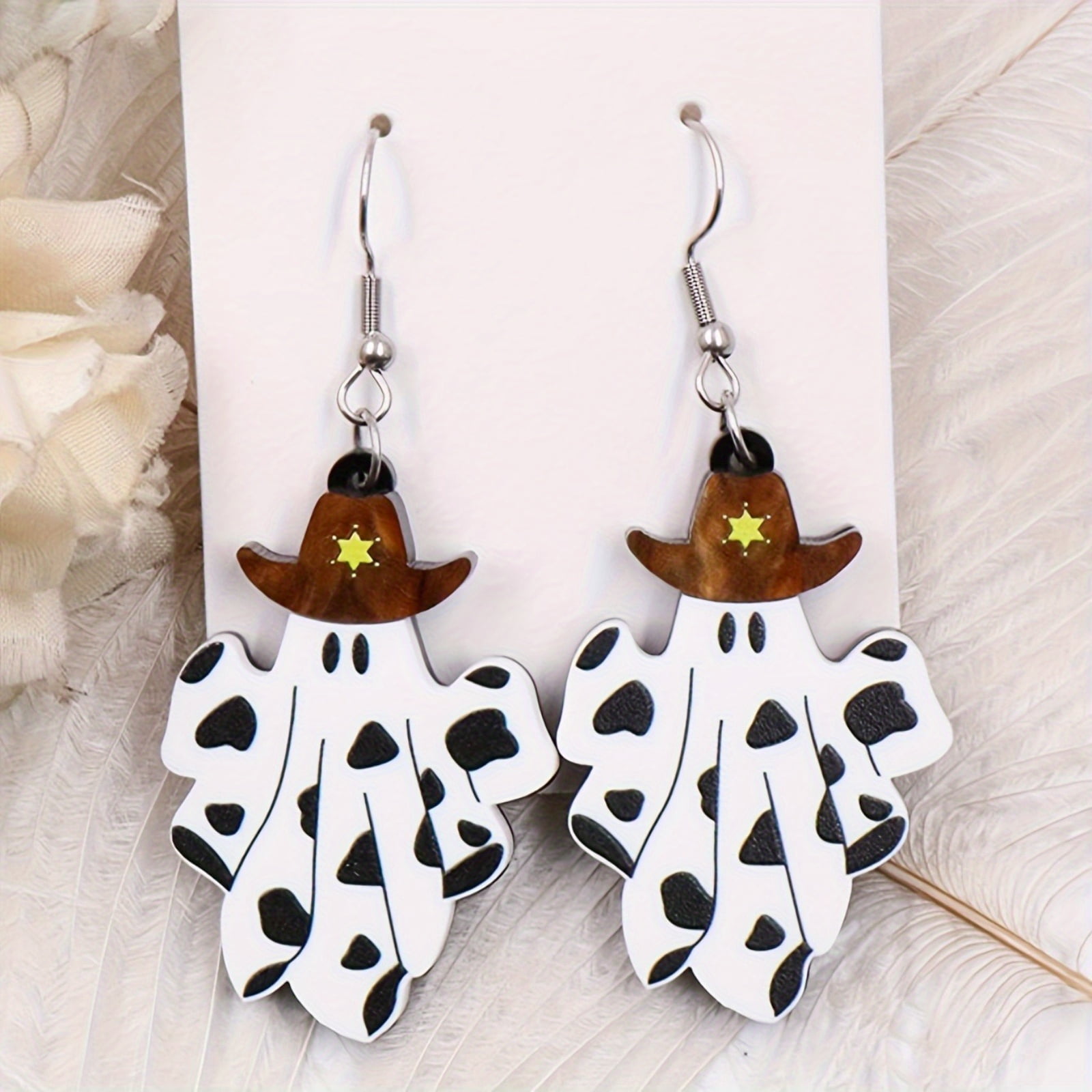 Top-kevin Western Cowboy Style Ghost Acrylic Earrings, Double Layered ...