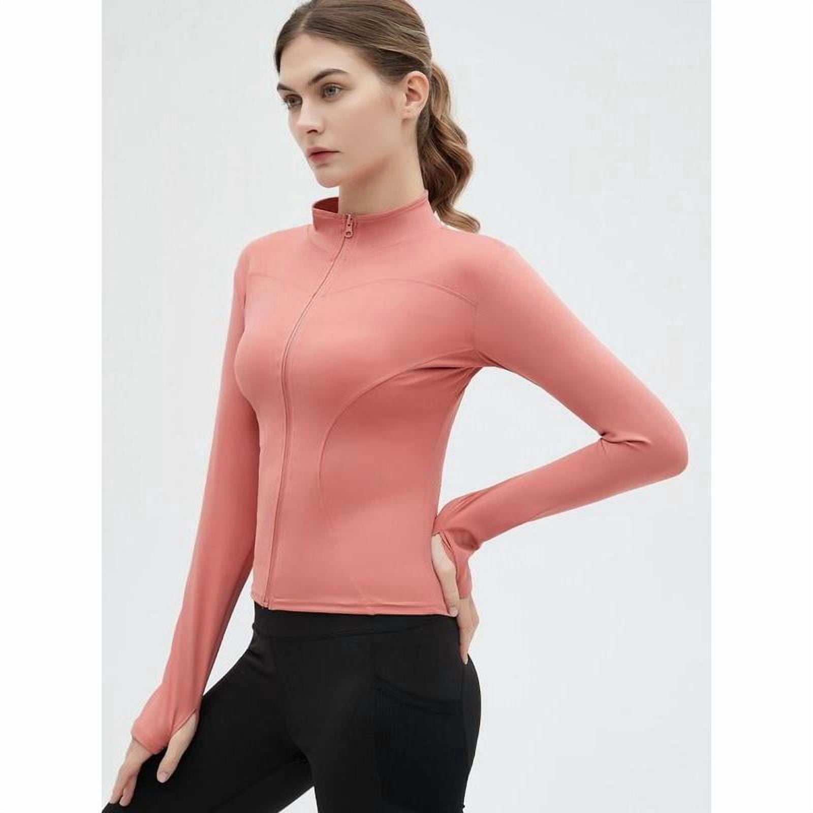 Top-kevin Women's Thumb Holes Solid Zip Up Mock Neck Spring Sports ...