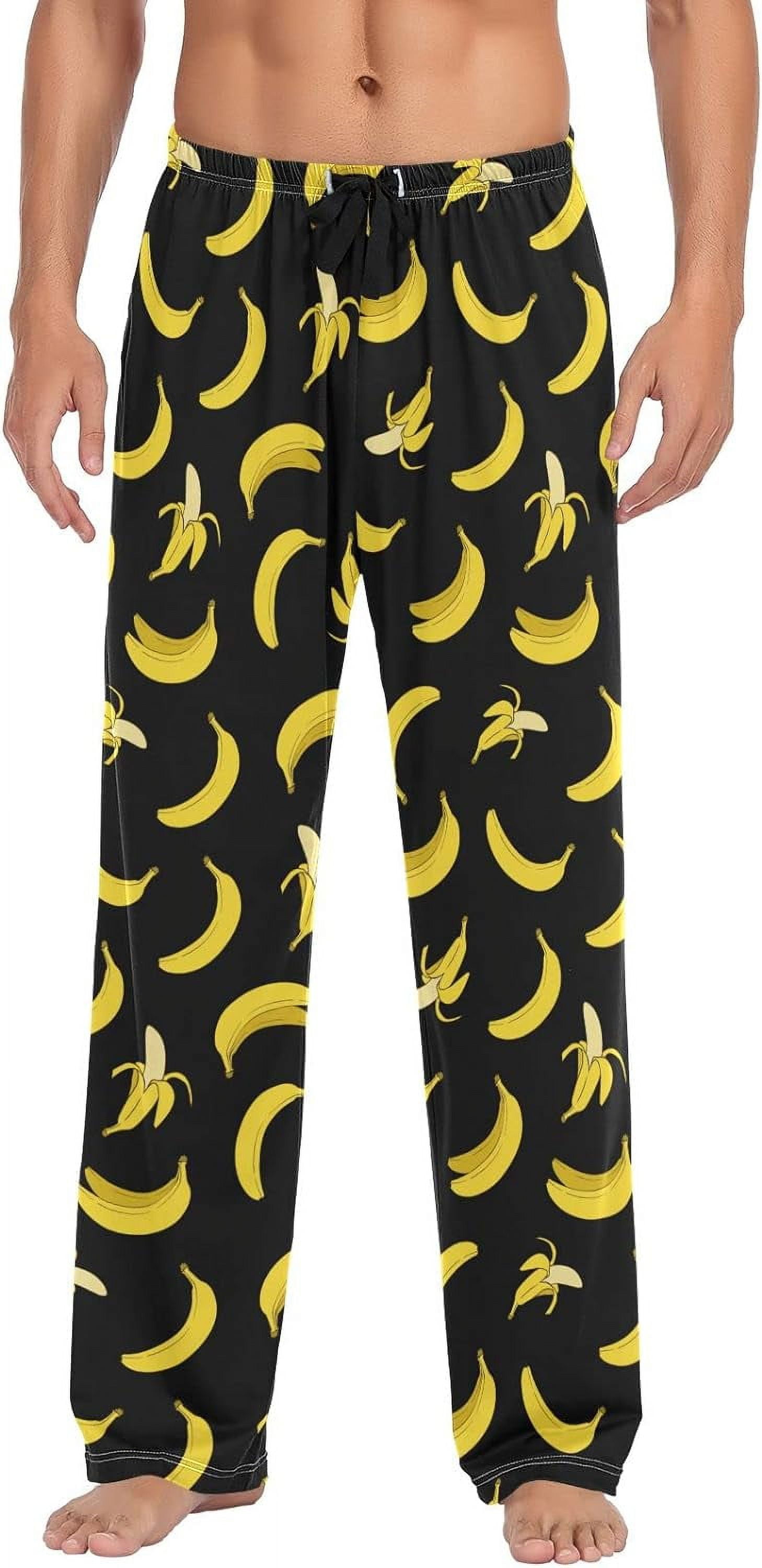 Top-kevin Yellow Banana Black Men's Pajama Pants Pjs Bottoms with ...