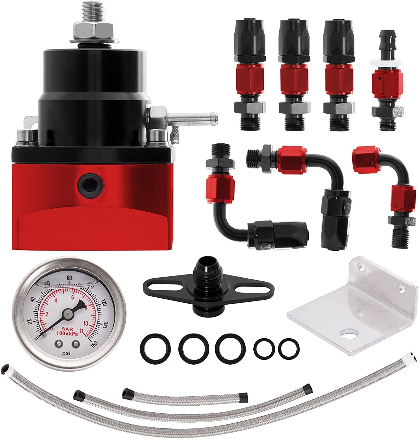 Top10 Racing Adjustable Fuel Pressure Regulator Set, 0-160 Psi, 6AN ...