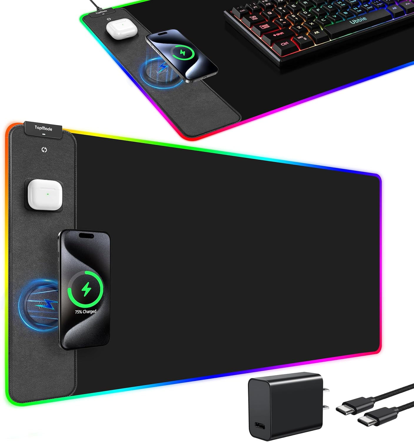 TopMade Wireless Charging RGB Mouse Pad, Waterproof Gaming Mousepad ...