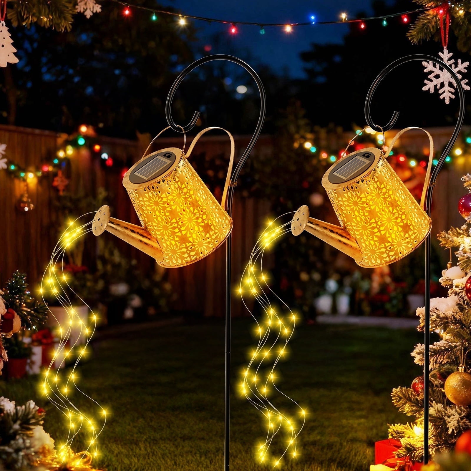 TopZoo Solar Watering Can Lights, 2 Pack, Retro Metal Solar Garden ...