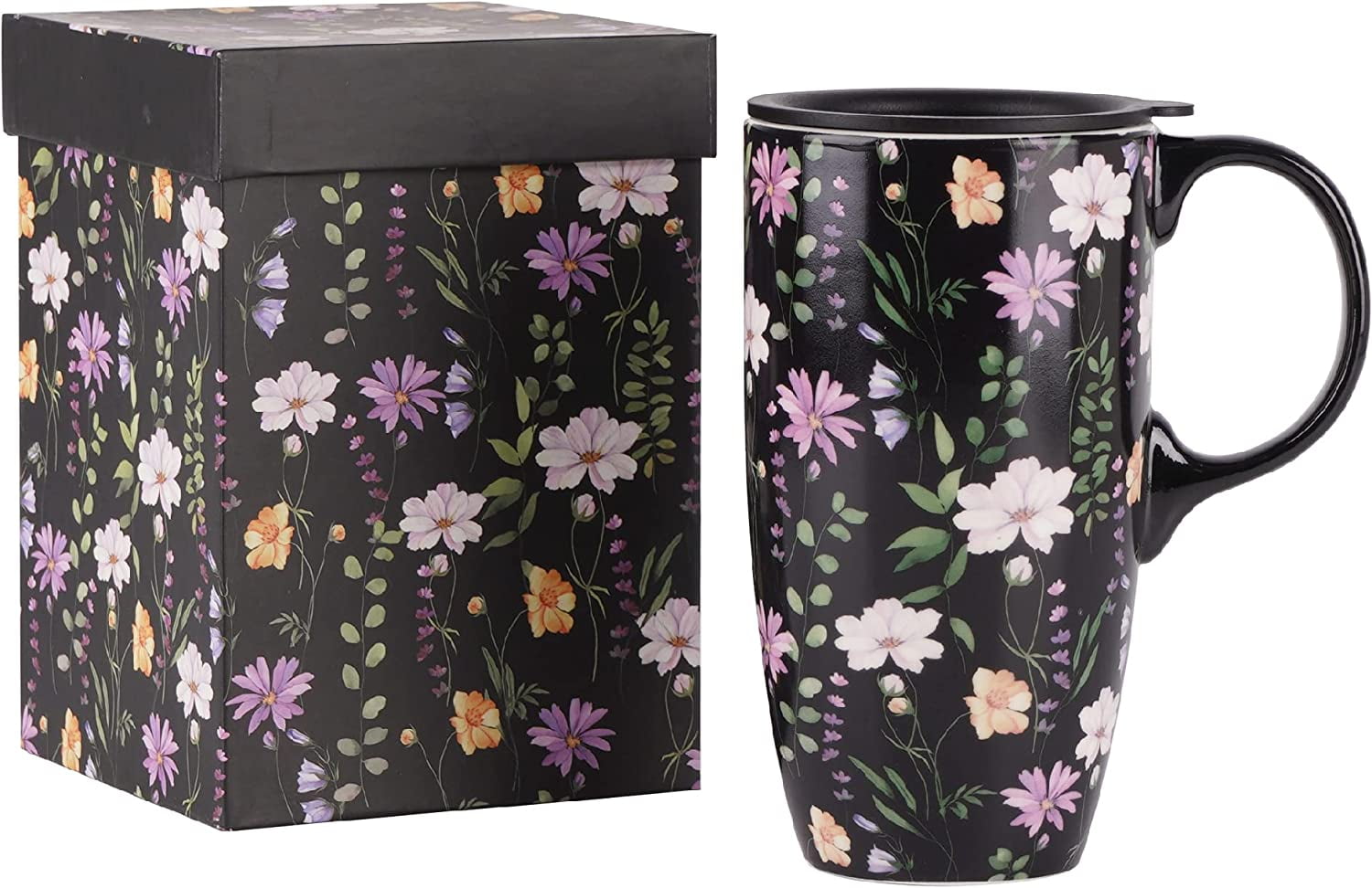 Topadorn Ceramic Mug Coffee Cups with Spill-Proof Lid Latte Mugs for ...