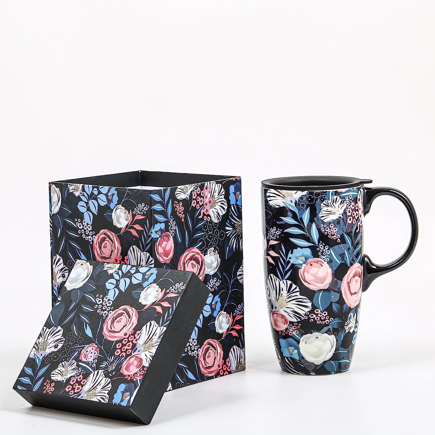 Topadorn Ceramic Mug Coffee Cups with Spill-Proof Lid Latte Mugs for ...