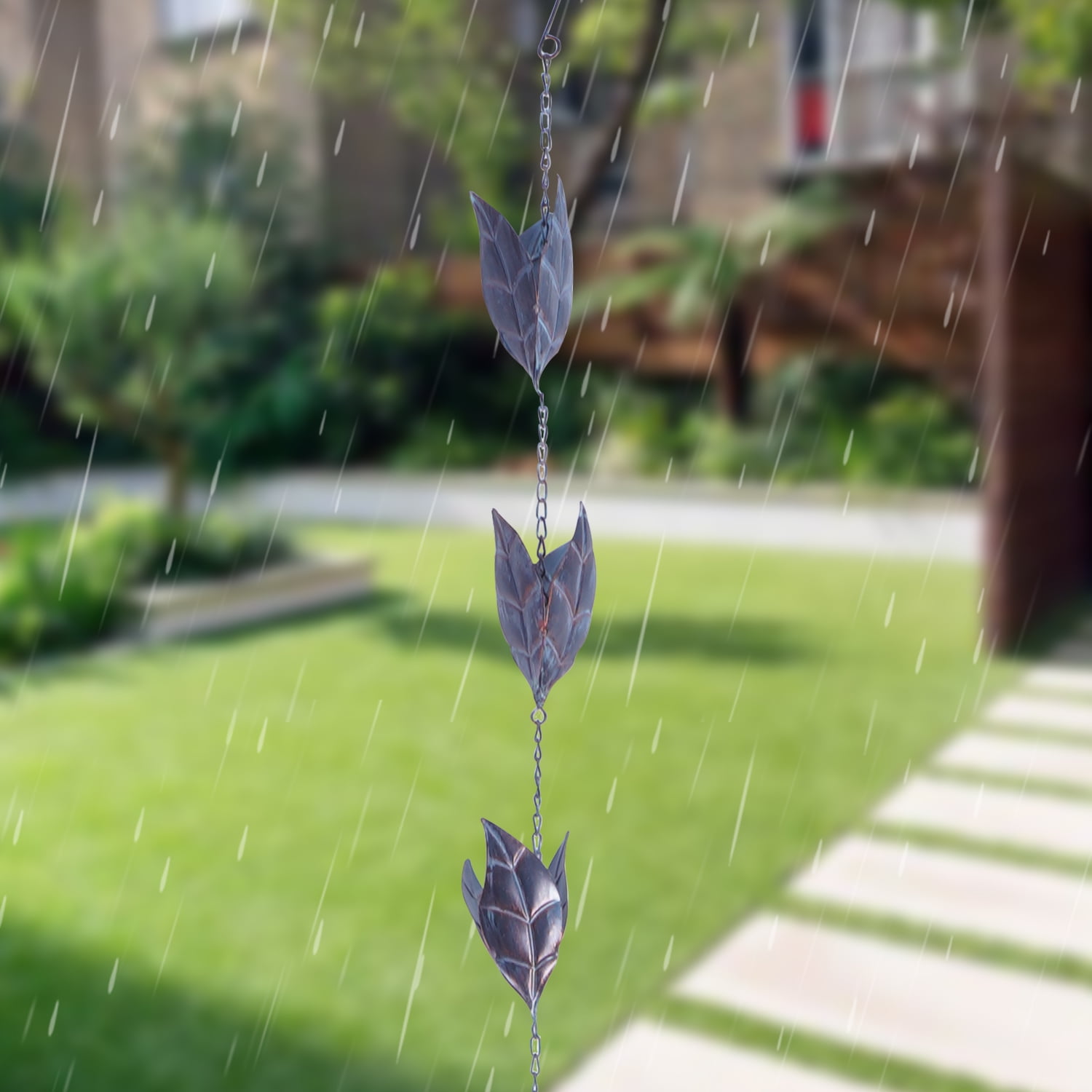 Topadorn Rain Chains Iron Gutter Chain with 12 Collector Cups Leaf Rain ...