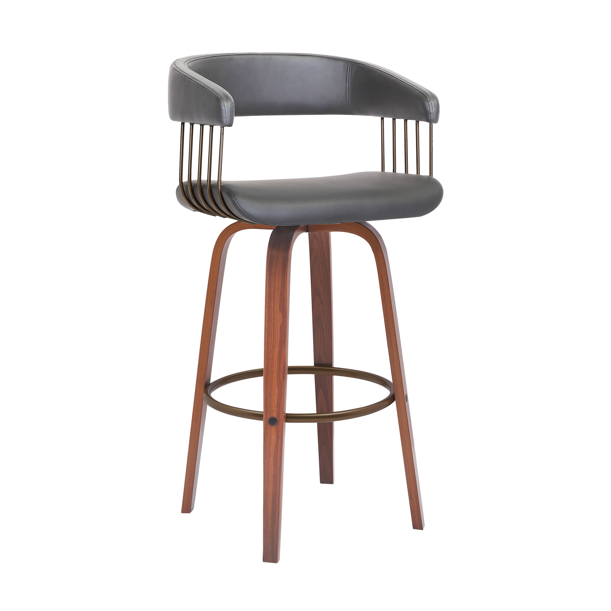 Topanga 26" Swivel Walnut Wood Counter Stool in Gray Faux Leather with ...