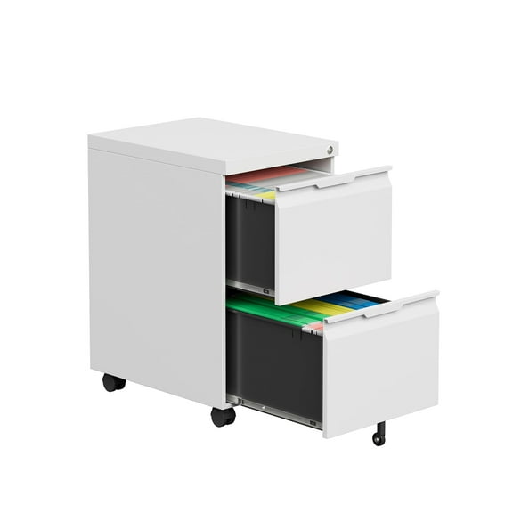 Rolling File Cabinet with Lock, 2 Drawer Metal Mobile Office Filing ...