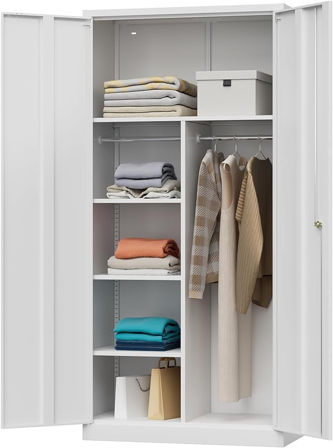 Topass Metal Storage Locker with Lockable Door, 72'' Clothing Coat with ...