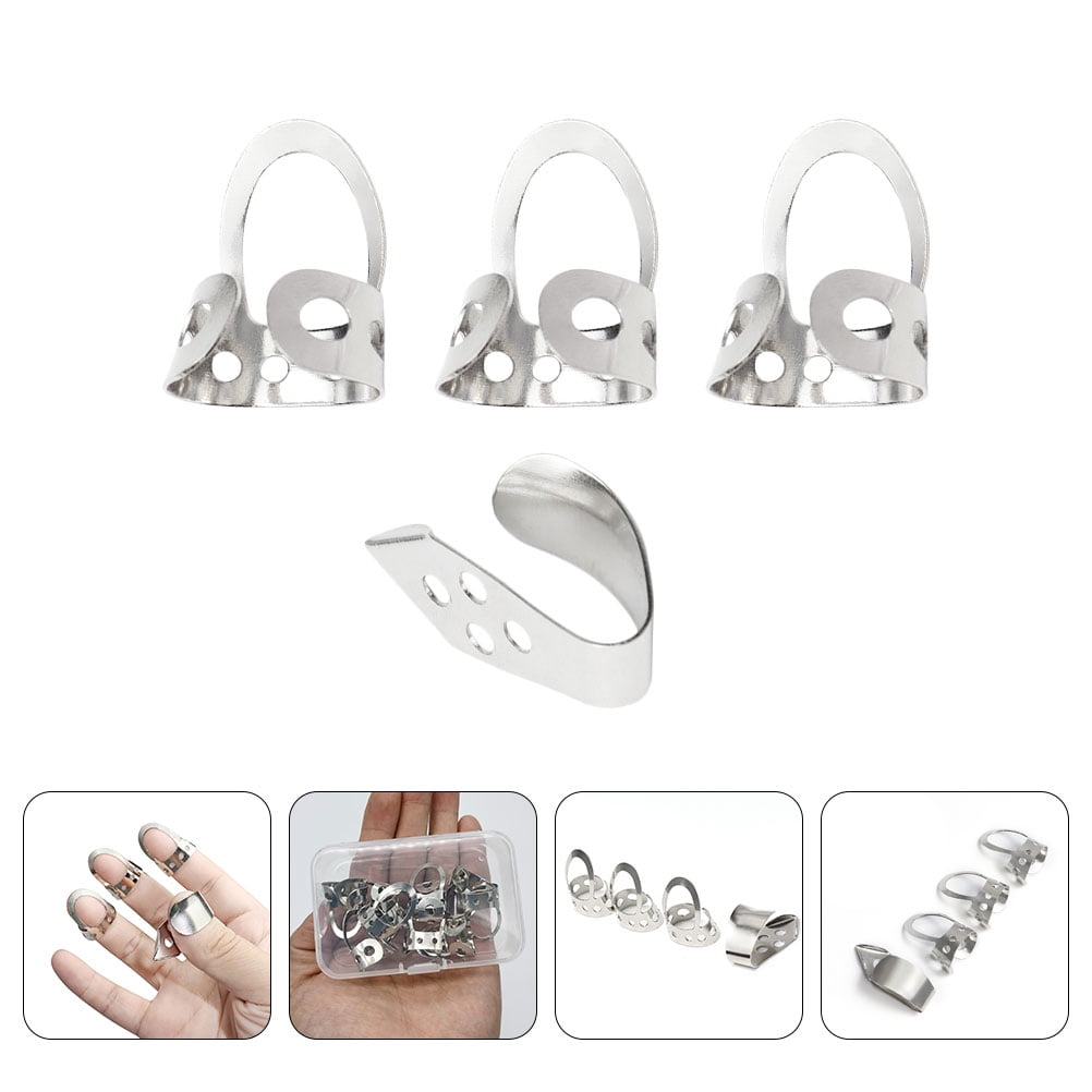 Topbathy 1 Set Metal Guitar Finger Pick Ergonomic Silver Finger Support ...