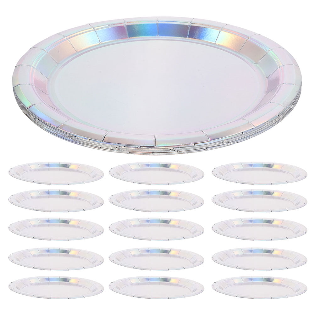 Topbathy 30 Count Multi Color Holographic Round Paper Plates for Party ...