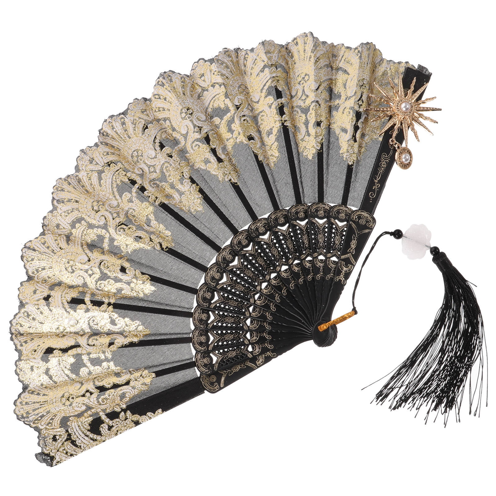 Topbathy European Style Hand Fan Black Cloth 1Pcs - Walmart.com