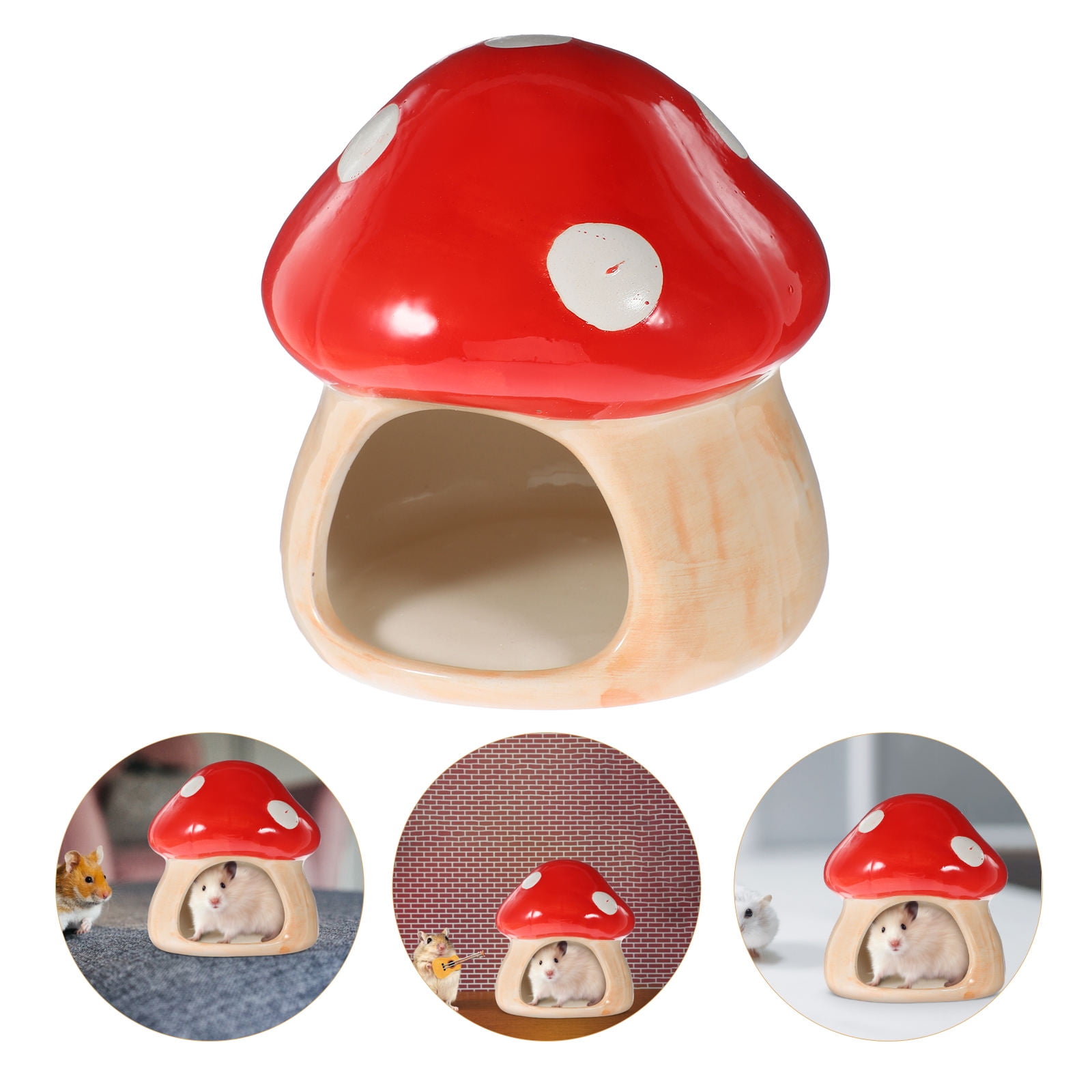 Topbathy Mushroom Shaped Ceramic Hamster House 2pcs Cooling Hideout ...