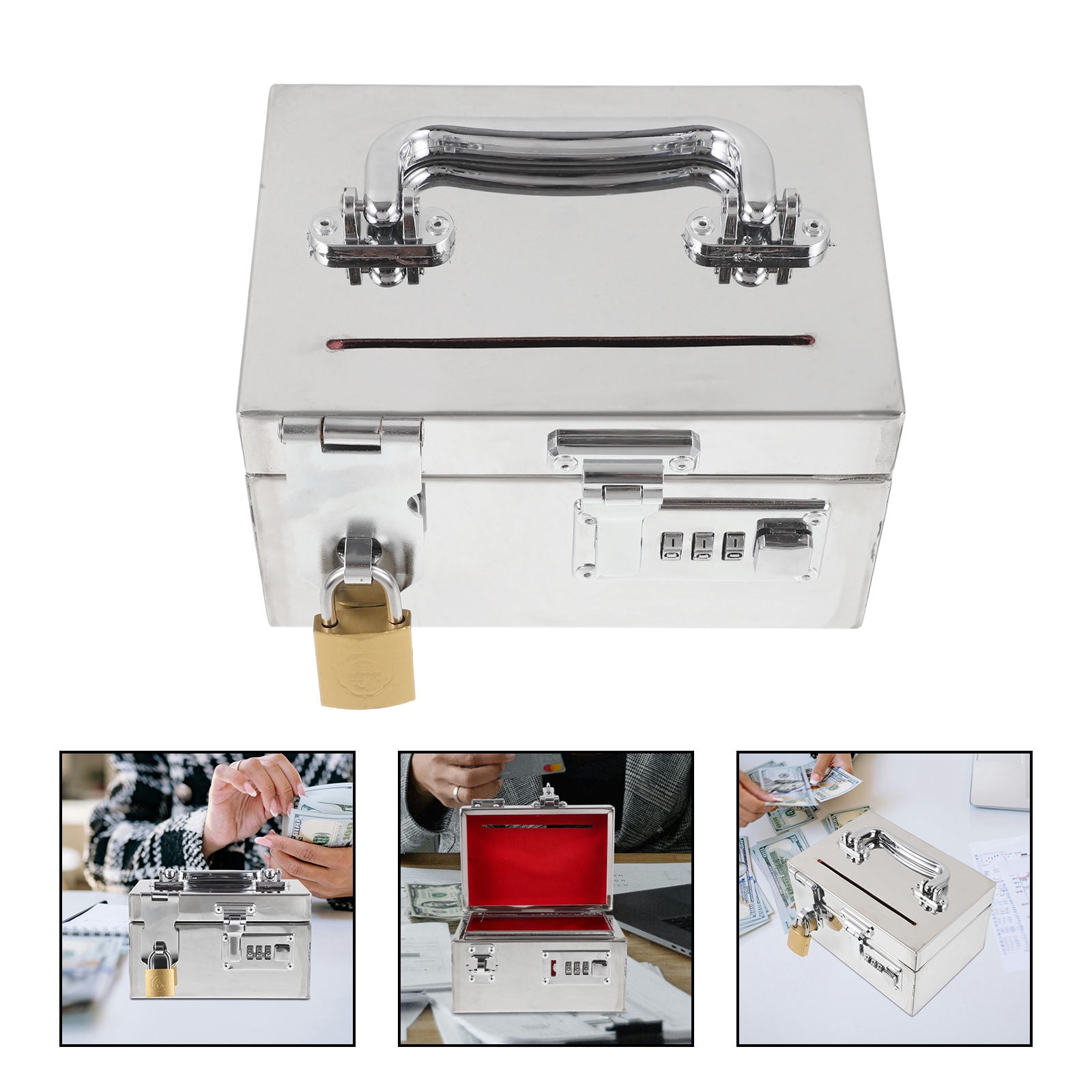 Topbathy Stainless Steel Password Lock Bank Money Box with Key, Secure ...