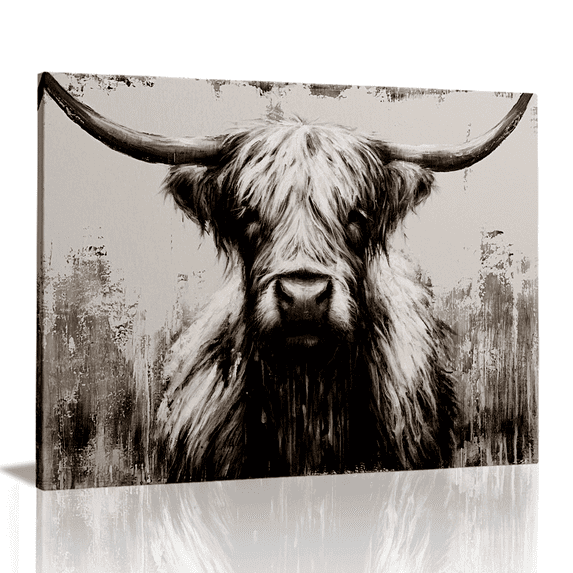Topbout Art Black White Highland Cow Country Farmhouse Canvas Wall Art ...