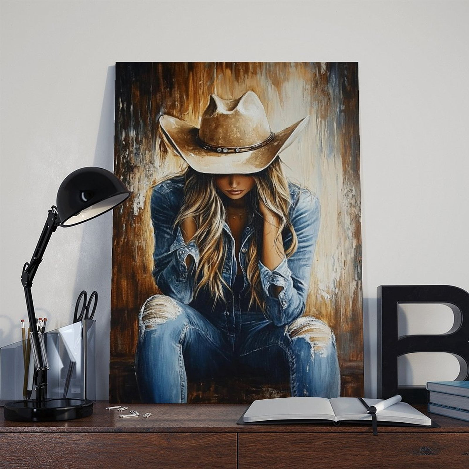 Topbout Art Moody Cowgirl Portrait Canvas Wall Art - Affordable Rustic ...