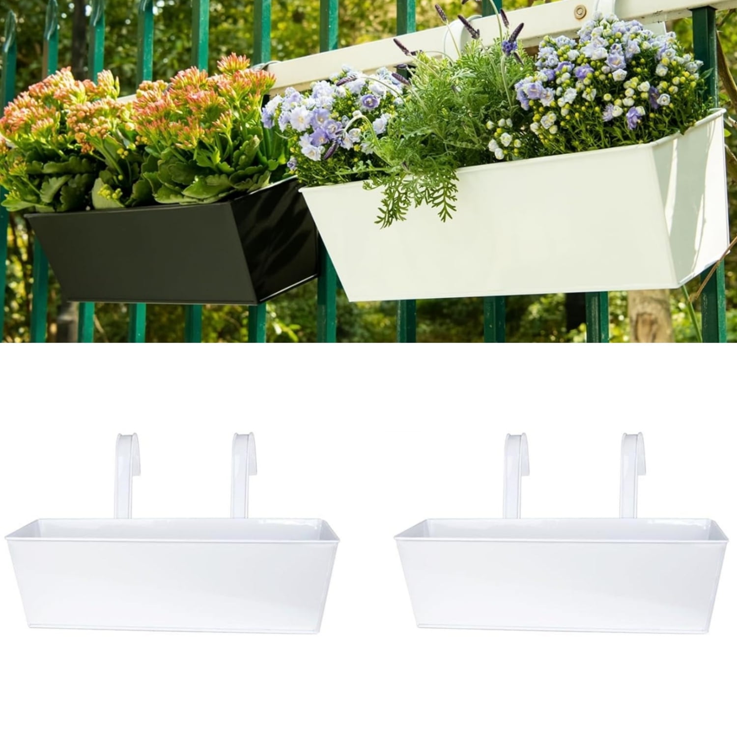 Topboutique 2 Pcs Railing Planter Box Outdoor Balcony Hanging Flower ...