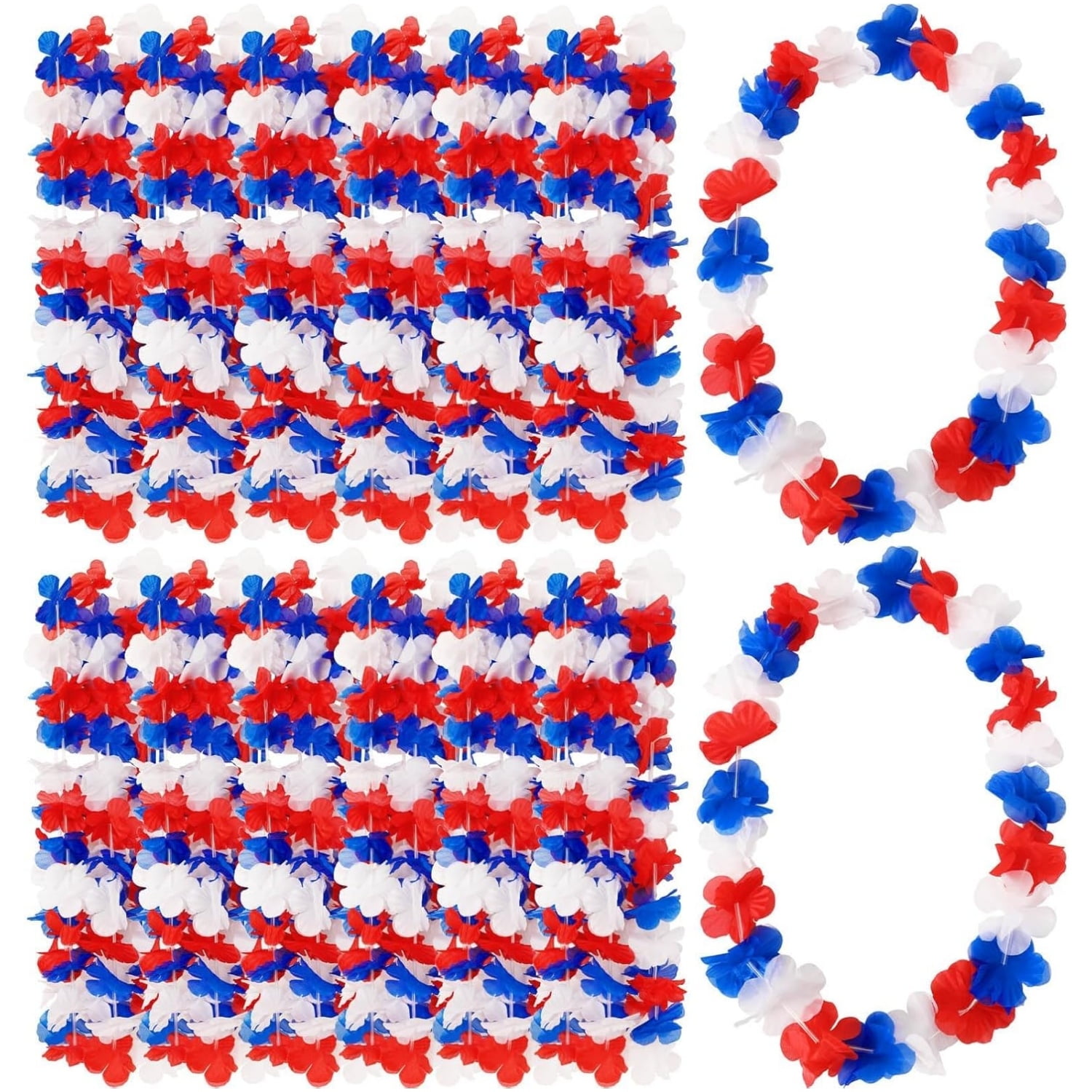 Topboutique 24 Pcs Red White and Blue Flower Leis Patriotic Leis 4th of ...