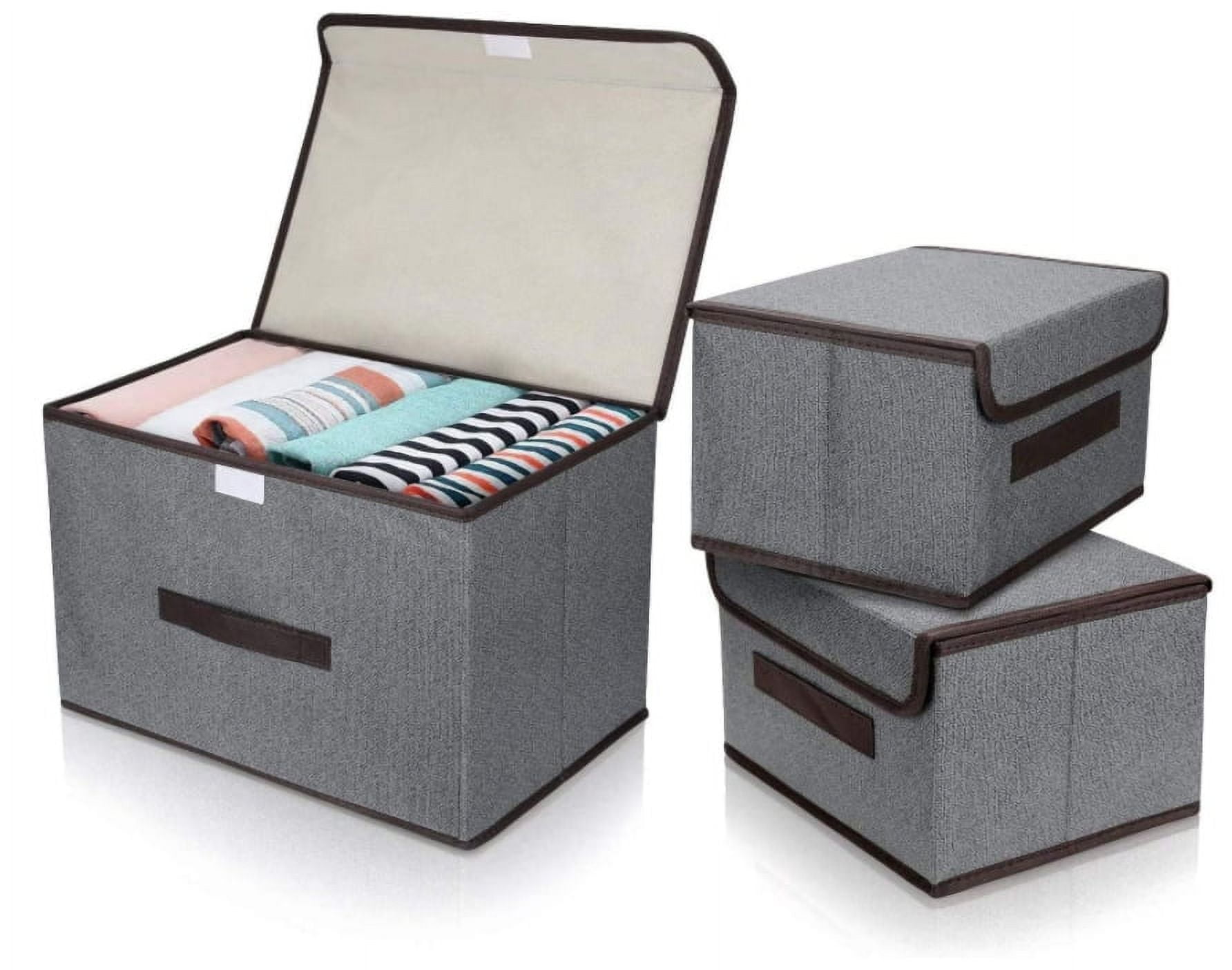 Topboutique 3-Pack Collapsible Linen Fabric Storage Boxes, Foldable ...