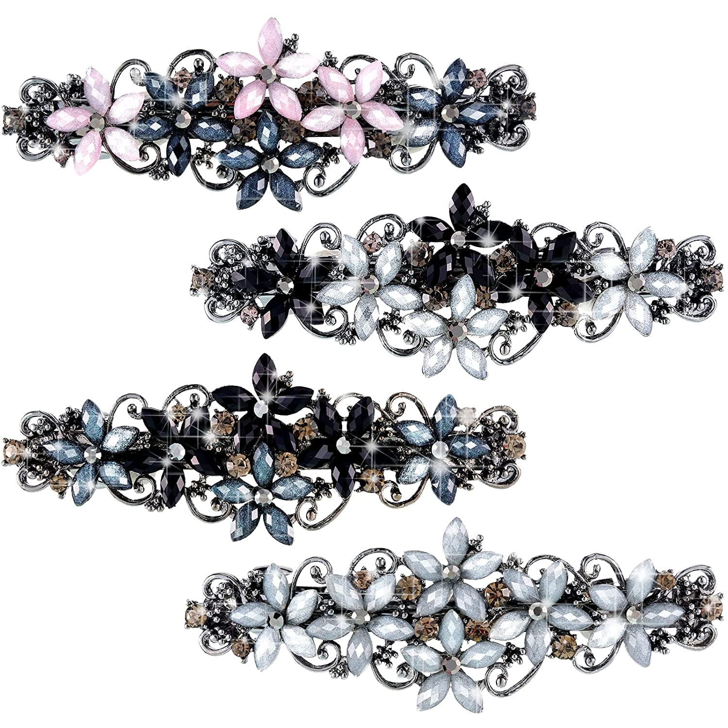 Topboutique 4 Pieces Rhinestones Hair Barrettes,Hair Barrettes for ...