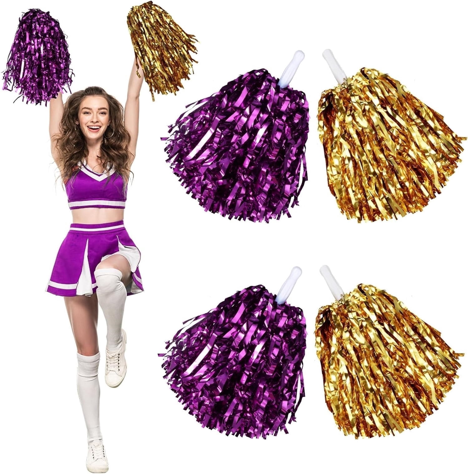 Topboutique Cheerleading Pom Poms,4 Pcs Cheer Pom Poms,Metallic Foil ...