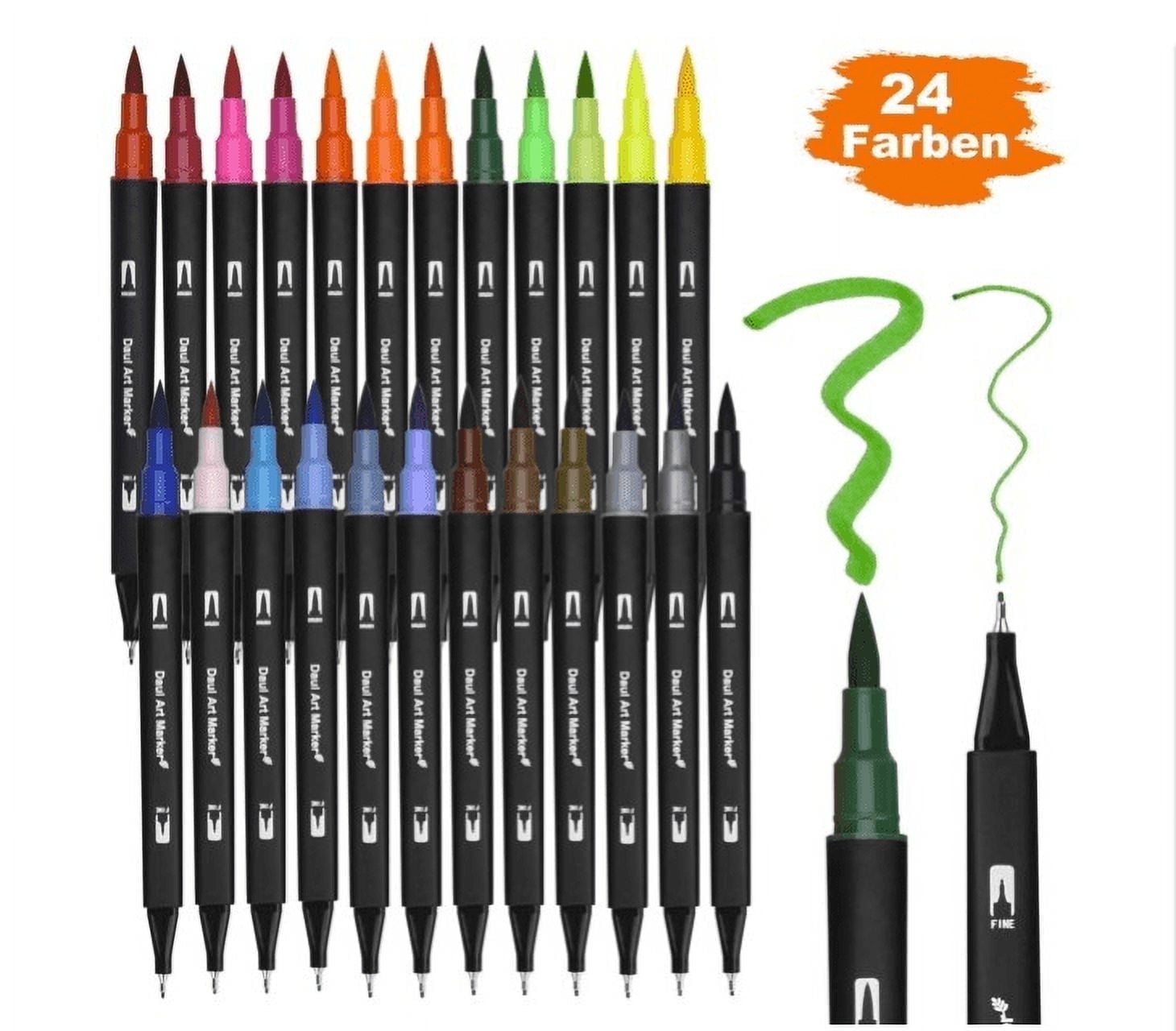 Topboutique Colouring Pens, 24 Colours Felt Tip Pens Double Brush Pens ...