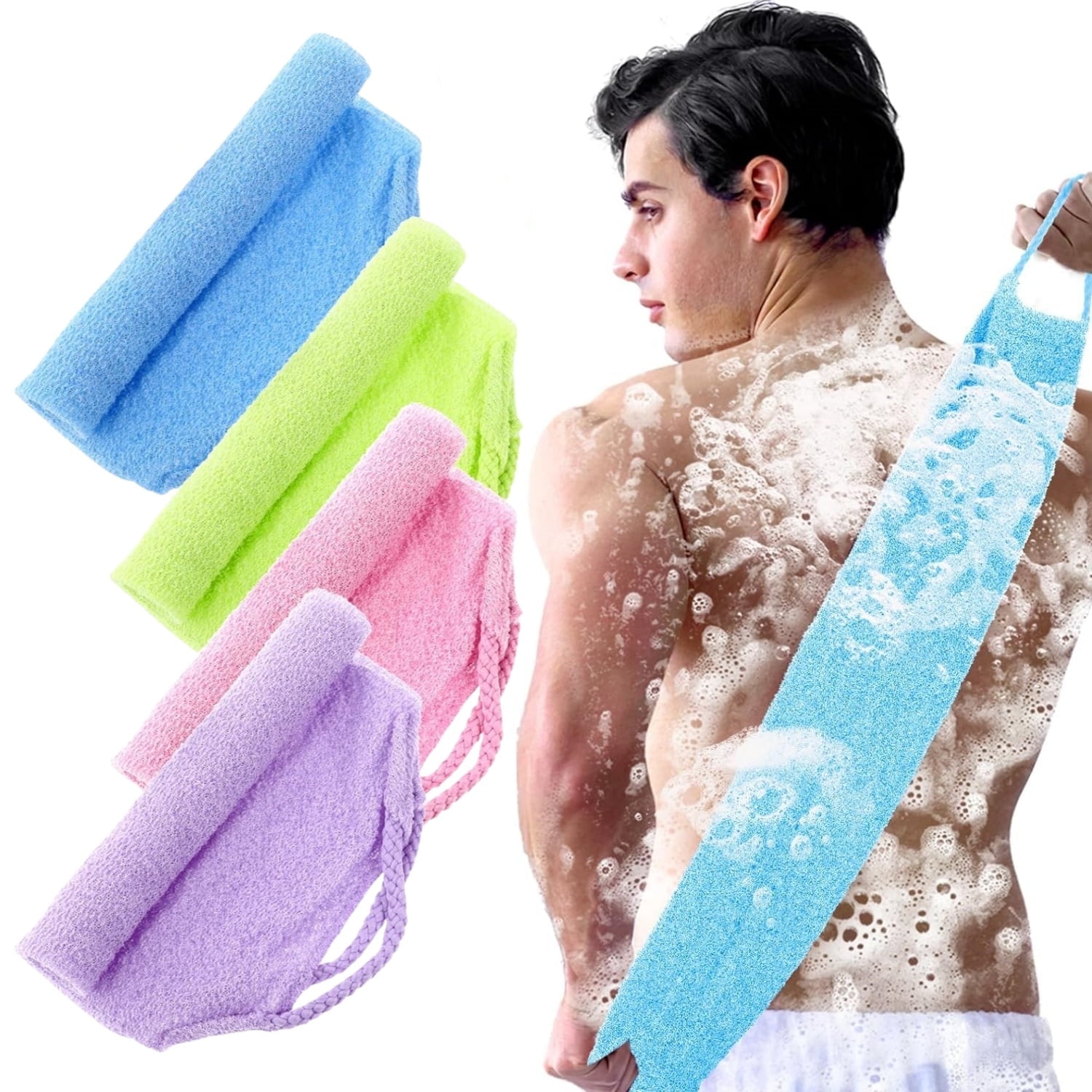 Topboutique Exfoliating Body Scrubber with Handles,4 Pcs Back Scrubber ...