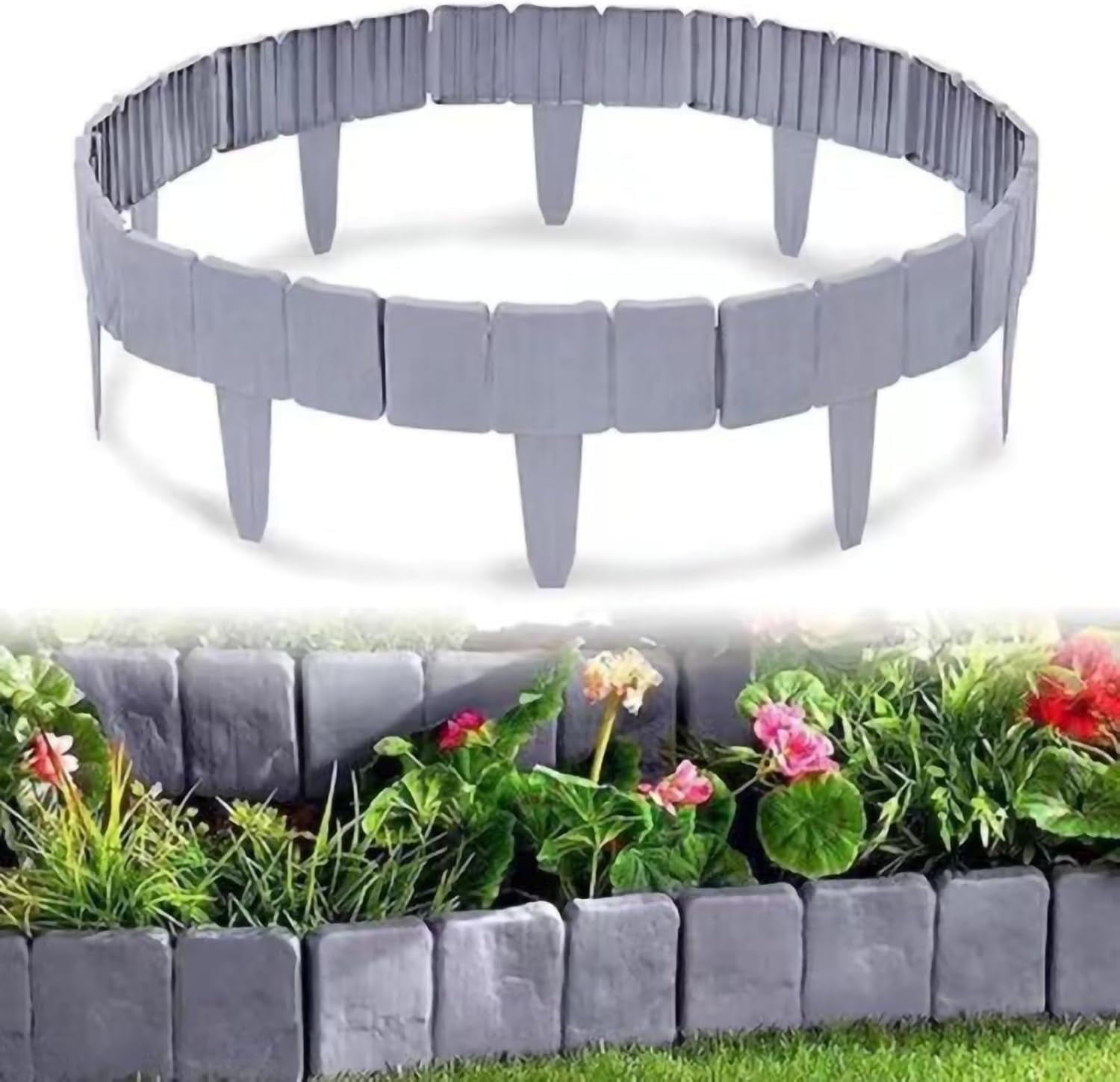 Topboutique Garden Edging Border 10 Pcs Lawn Fence Plastic Gray Stone ...