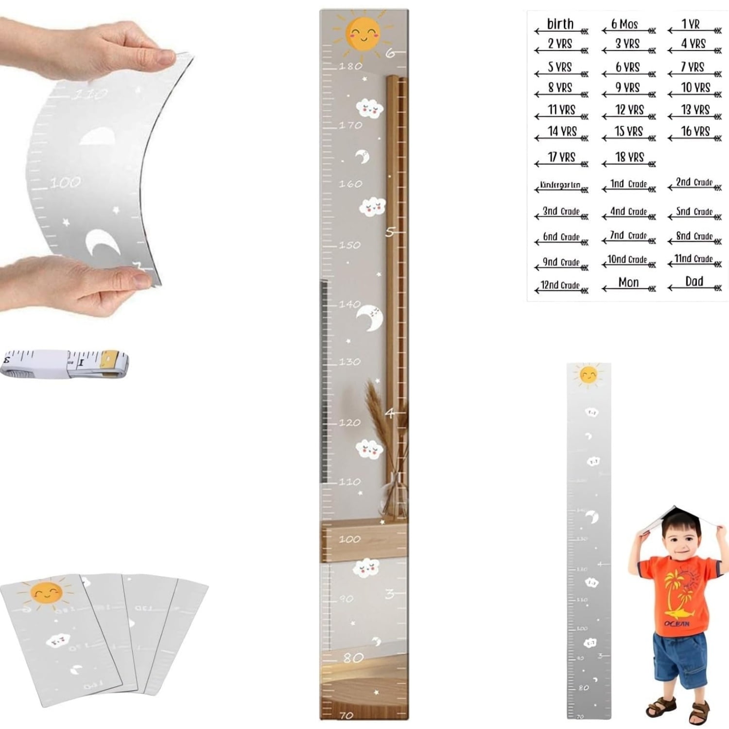 Topboutique Growth Chart Mirror 1 Pc Mirror Growth Chart for Wall Puzzle Height Ruler for Kids ...