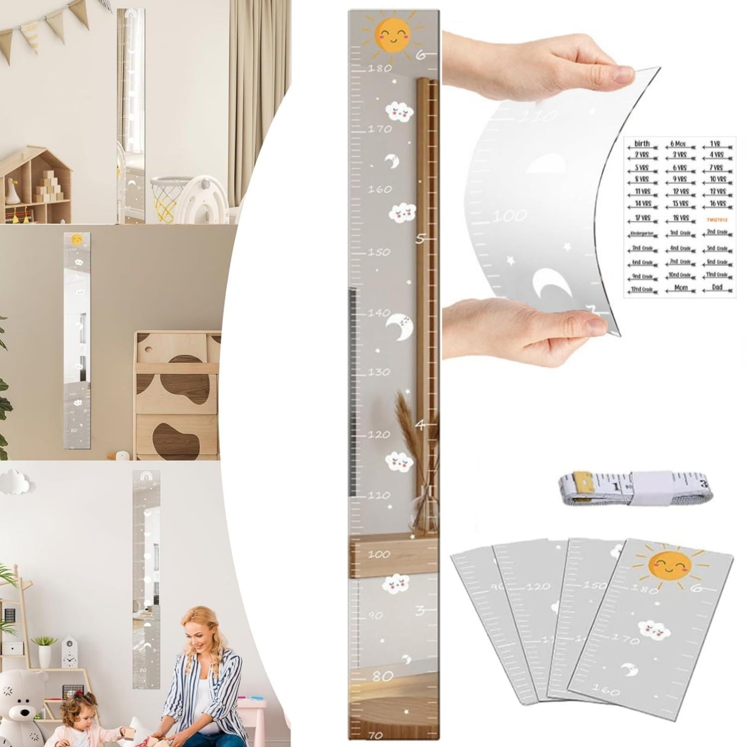 Topboutique Growth Chart Mirror for Wall Height Chart for Kids Puzzle Mirror Growth Chart Mirror ...