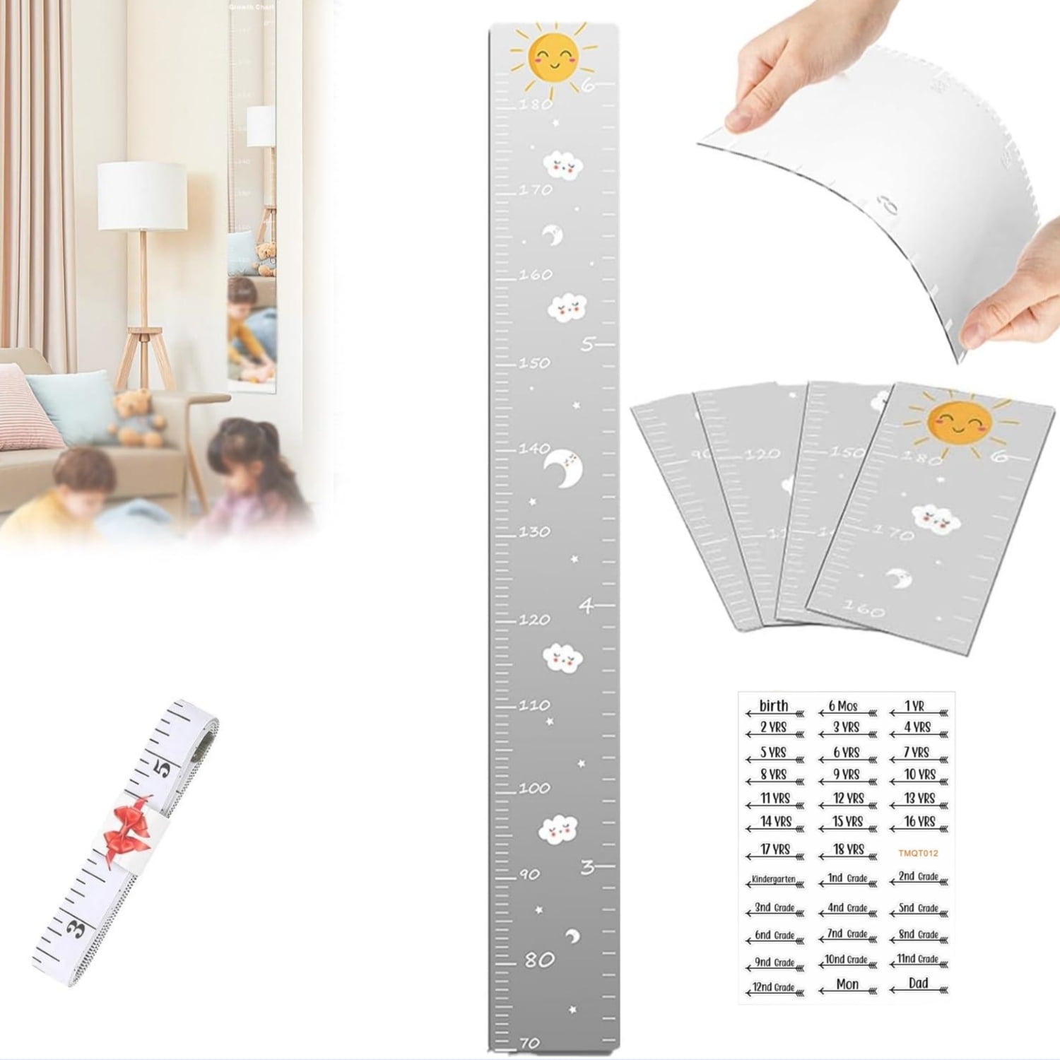 Topboutique Growth Chart Mirrors Height Chart for Kids Flexible Height Wall Chart Shatterproof ...