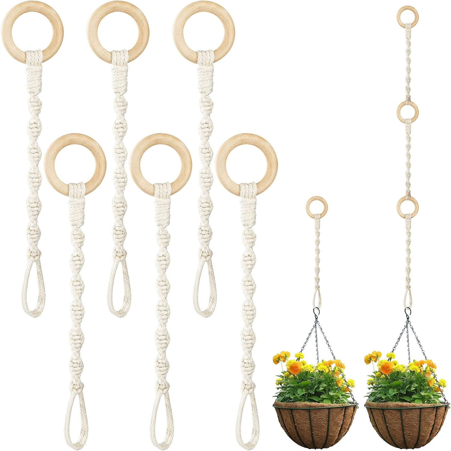 Topboutique Macrame Plant Hanger Extenders,6 Pcs Flower Pot Hanging ...