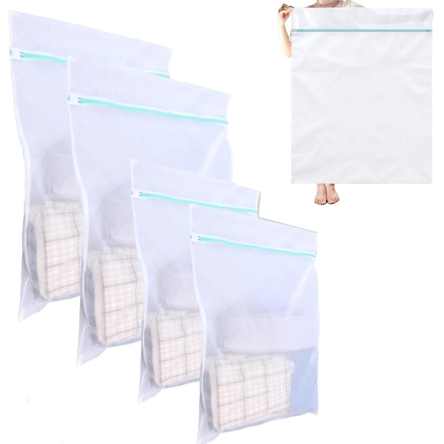 Topboutique Mesh Laundry Bag for Delicates,4 Pcs Wash Bag with Zipper ...