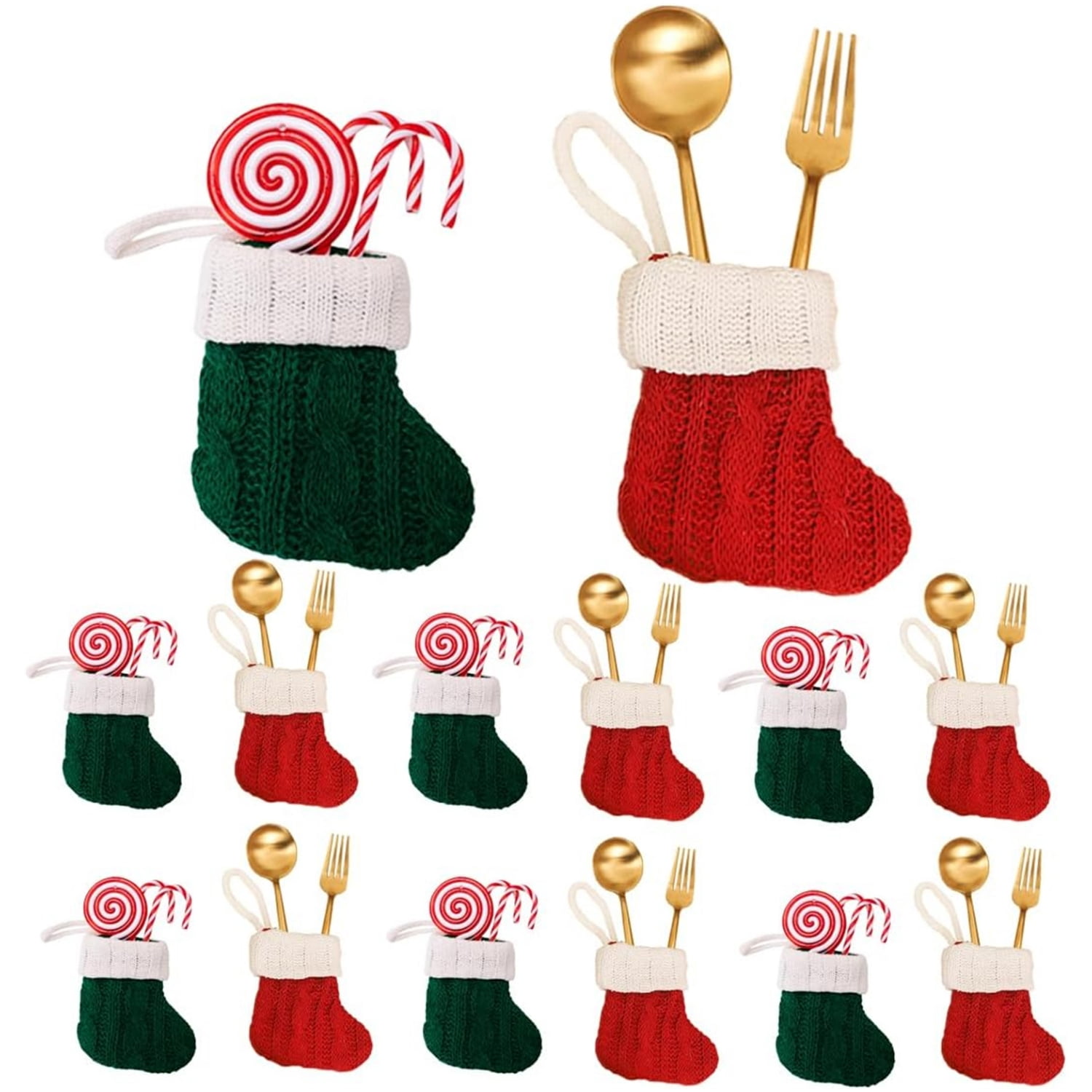 Topboutique Mini Knit Christmas Stockings,12 Pcs Hanging Stocking,Red ...