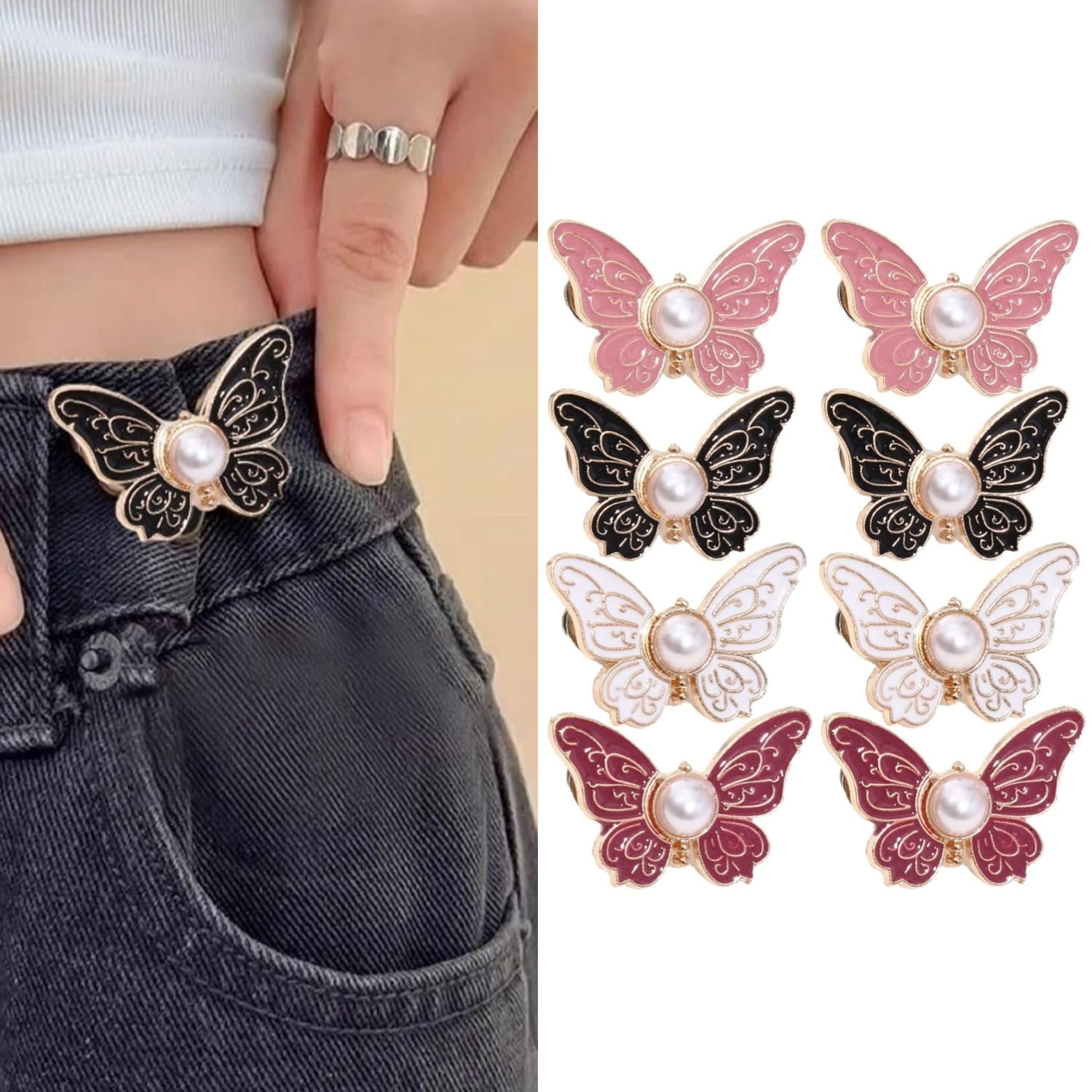 Topboutique Pant Waist Tightener 8 Set Butterfly Buttons Pins for Loose ...