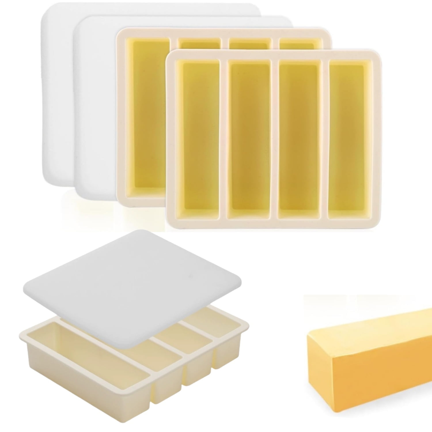 Topboutique Silicone Butter Mold Non-Stick Butter Tray with Lids 4 Grid ...